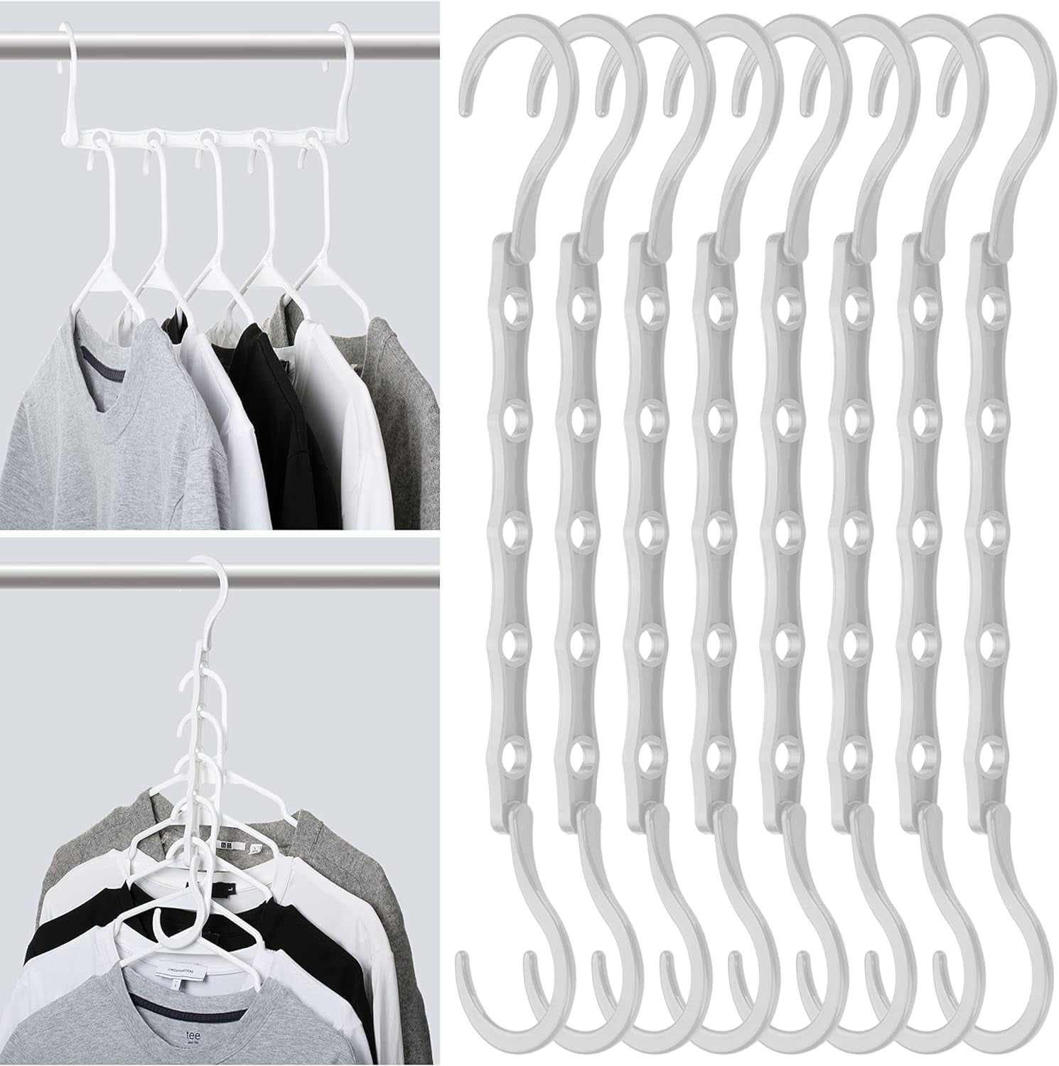 8Pcs Space Saving Hangers for Clothes, Multi-Functional Closet Hanger ...