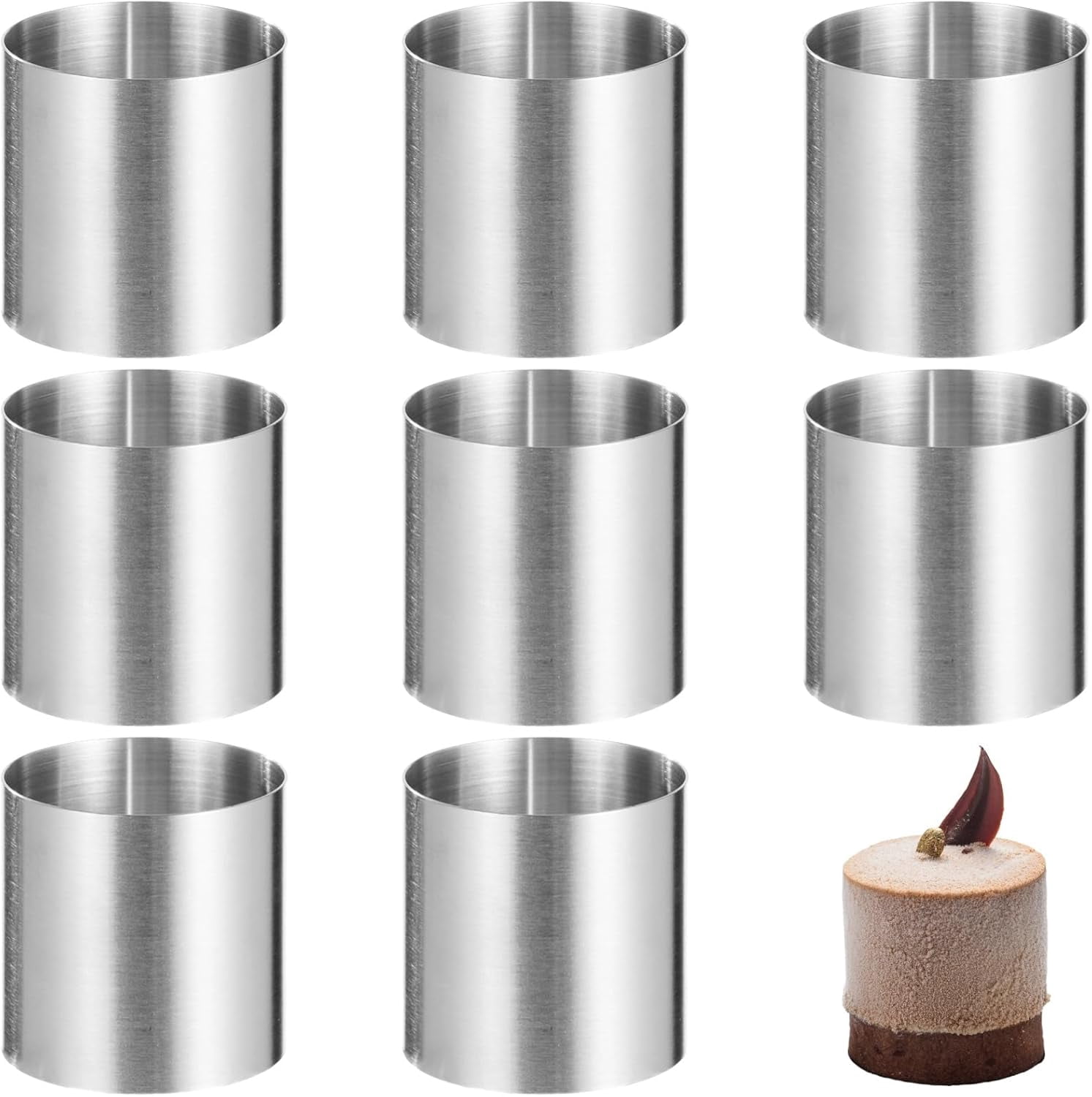 8Pcs Stainless Steel Cake Ring Mold Set, 2 x 2 in Mini Mousse & Round ...