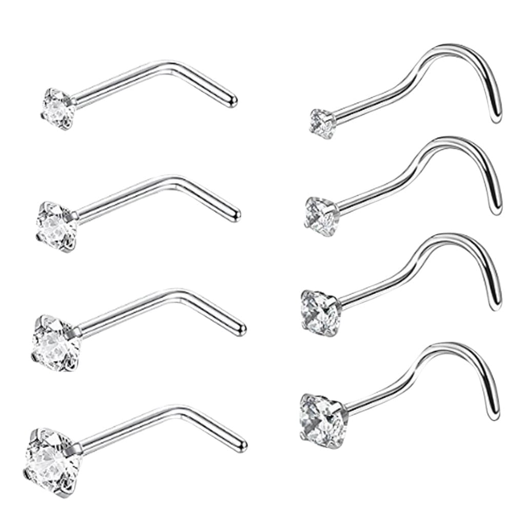 8Pcs Stainless Steel Nose Ring Nose Body Piercing Jewelry Diamond Nose ...