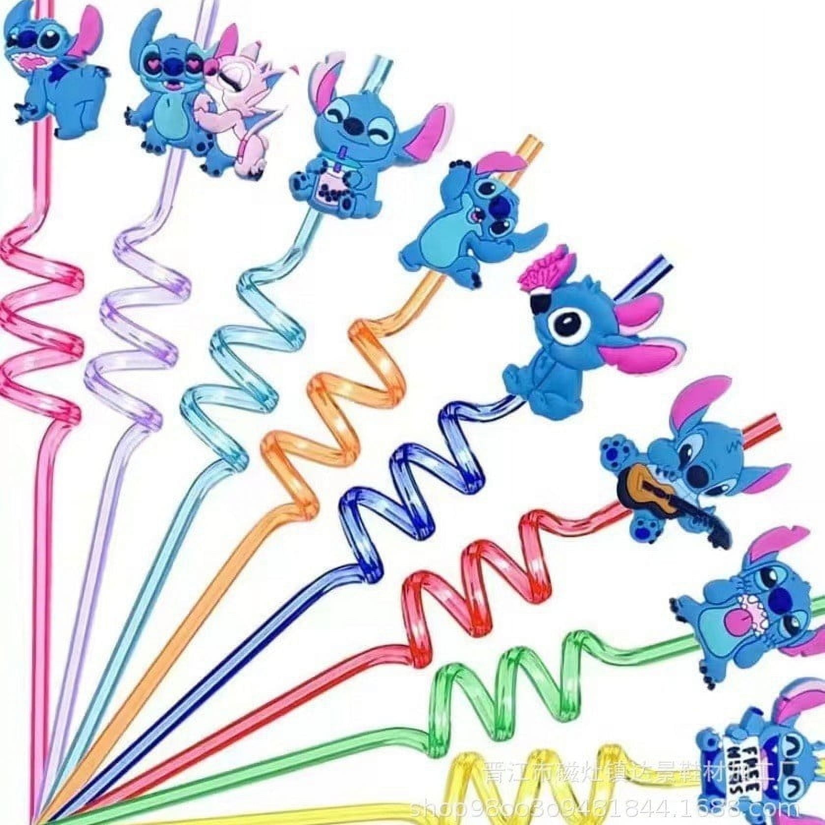 8Pcs Stitch series ice cream curved straw PVC soft rubber cartoon art ...