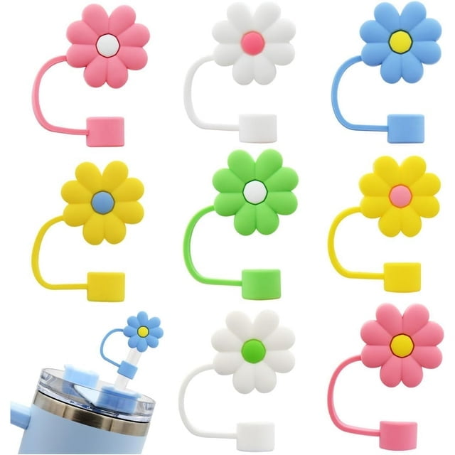 8Pcs Straw Covers Cap, Stanley Straw Topper Silicone Cover,Reusable ...