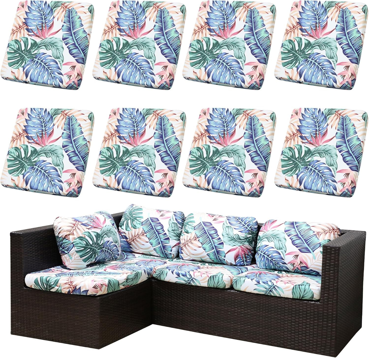 8Pcs Stretch Patio Cushion Covers Waterproof Outdoor Cushion Covers ...