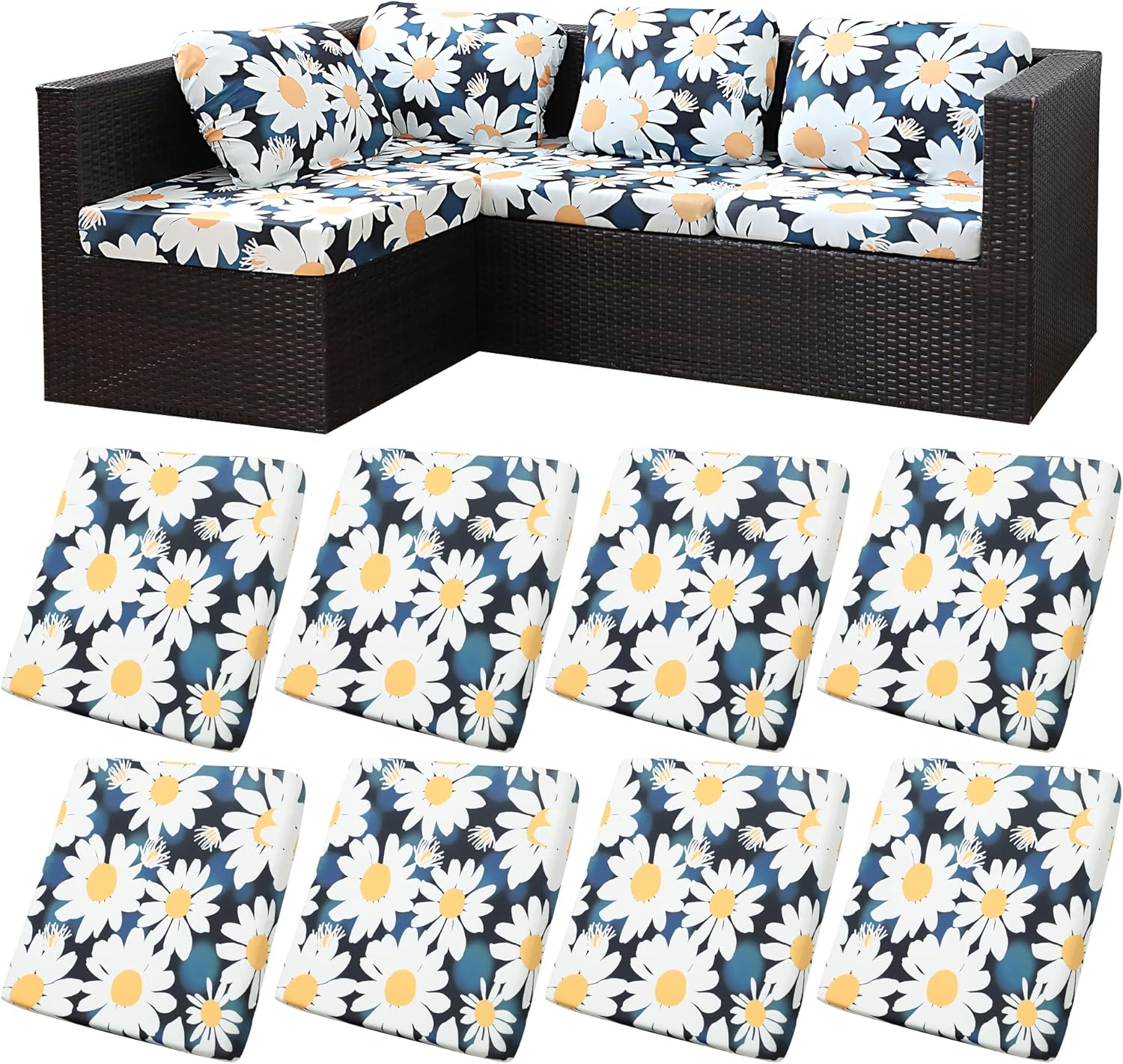 8Pcs Stretch Patio Cushion Covers,for Outdoor Couch Cushion Covers ...