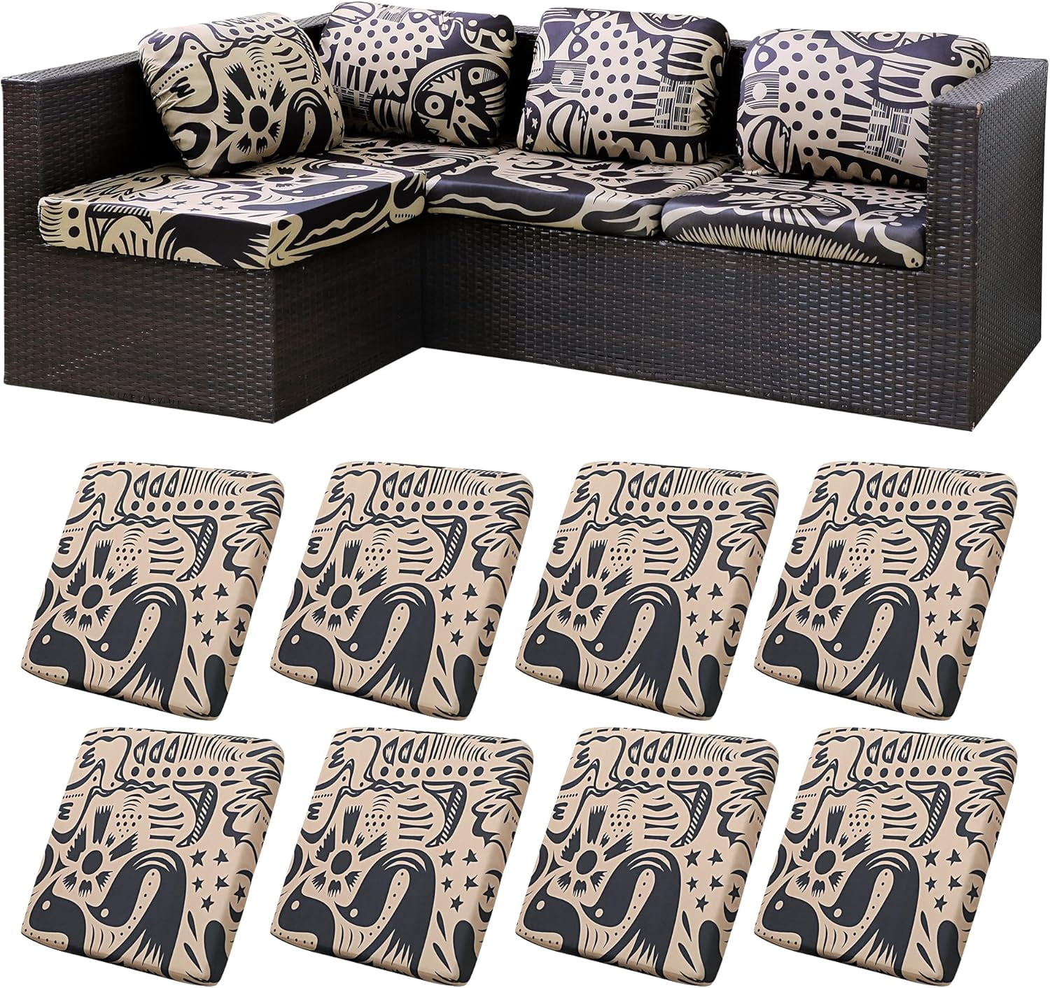 8Pcs Stretch Patio Cushion Covers,for Outdoor Couch Cushion Covers ...