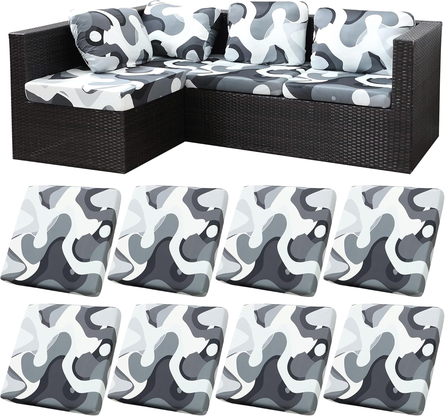 8Pcs Stretch Patio Cushion Coversfor Outdoor Couch Cushion Covers ...