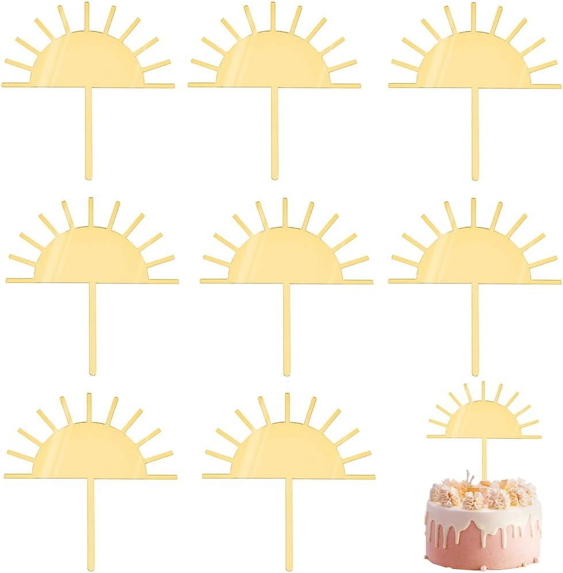 8Pcs Sun Cake Toppers Acrylic Boho Mirror Cake Topper Golden Cupcake ...