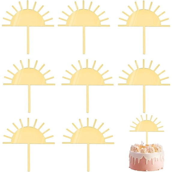 8Pcs Sun Cake Toppers Acrylic Boho Mirror Cake Topper Golden Cupcake ...