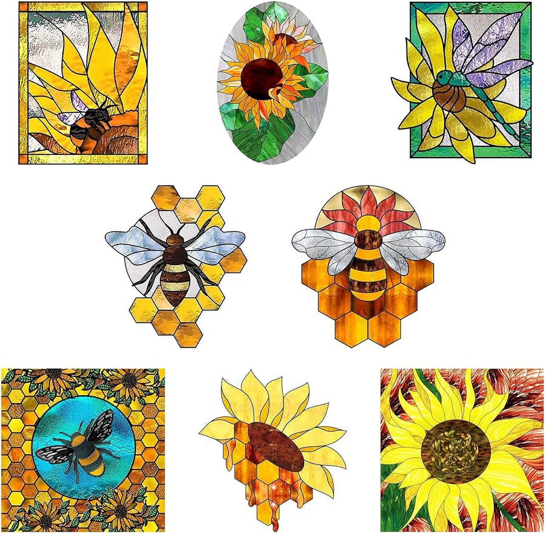 8Pcs Sunflower Bee Window Stickers Static Cling Glass Sticker Flower ...