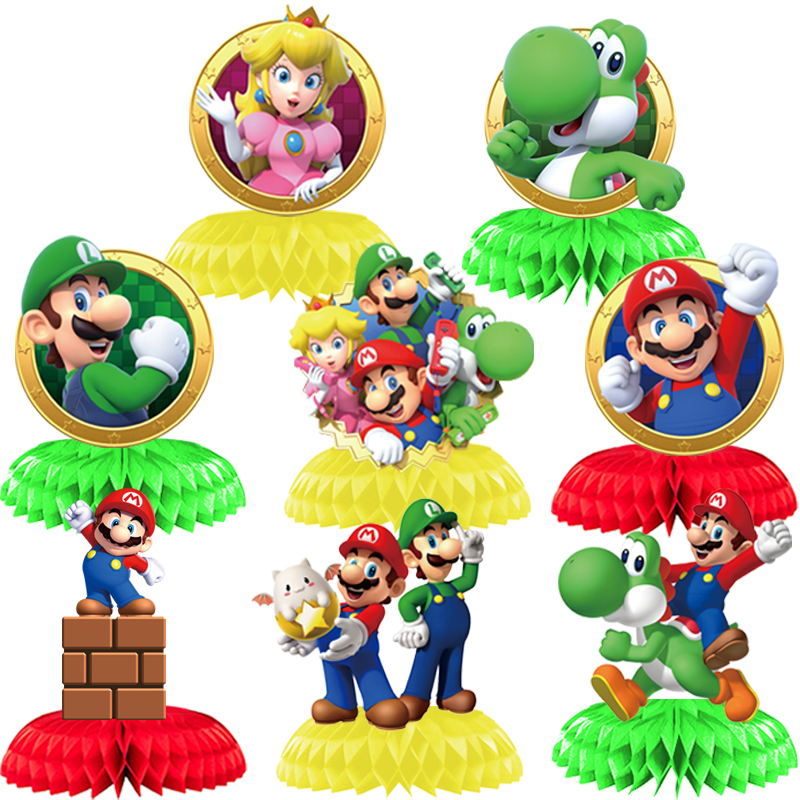 8Pcs Super Mario Bros Theme 3D Double Side Honeycomb Centerpieces Table ...