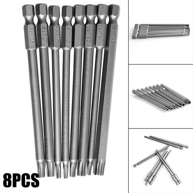 8Pcs Tamper Proof Security Screwdriver Bit Set S2 Steel 100MM Extra Long Hex Magnetic Screw ...