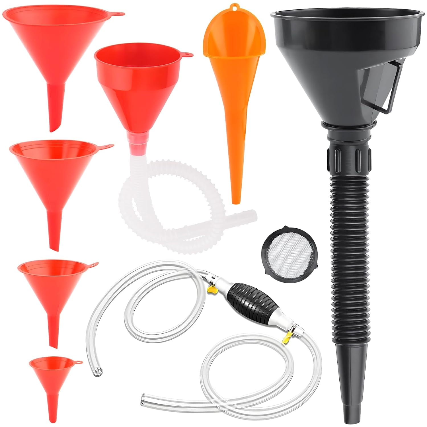 8Pcs Universal Plastic Funnel Set Contains Flexible Hose Oil Funnel ...
