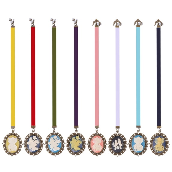 8Pcs Velvet Ribbon Bookmark 8 Styles Vintage Metal Charm Bookmark ...