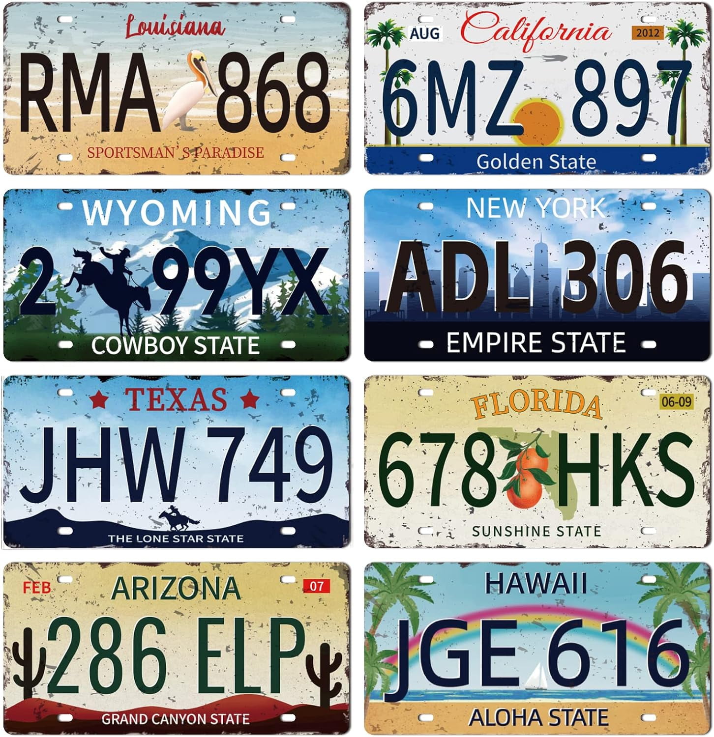 8Pcs Vintage License Plate Metal Iron Sign Plaque Poster Retro Metal ...