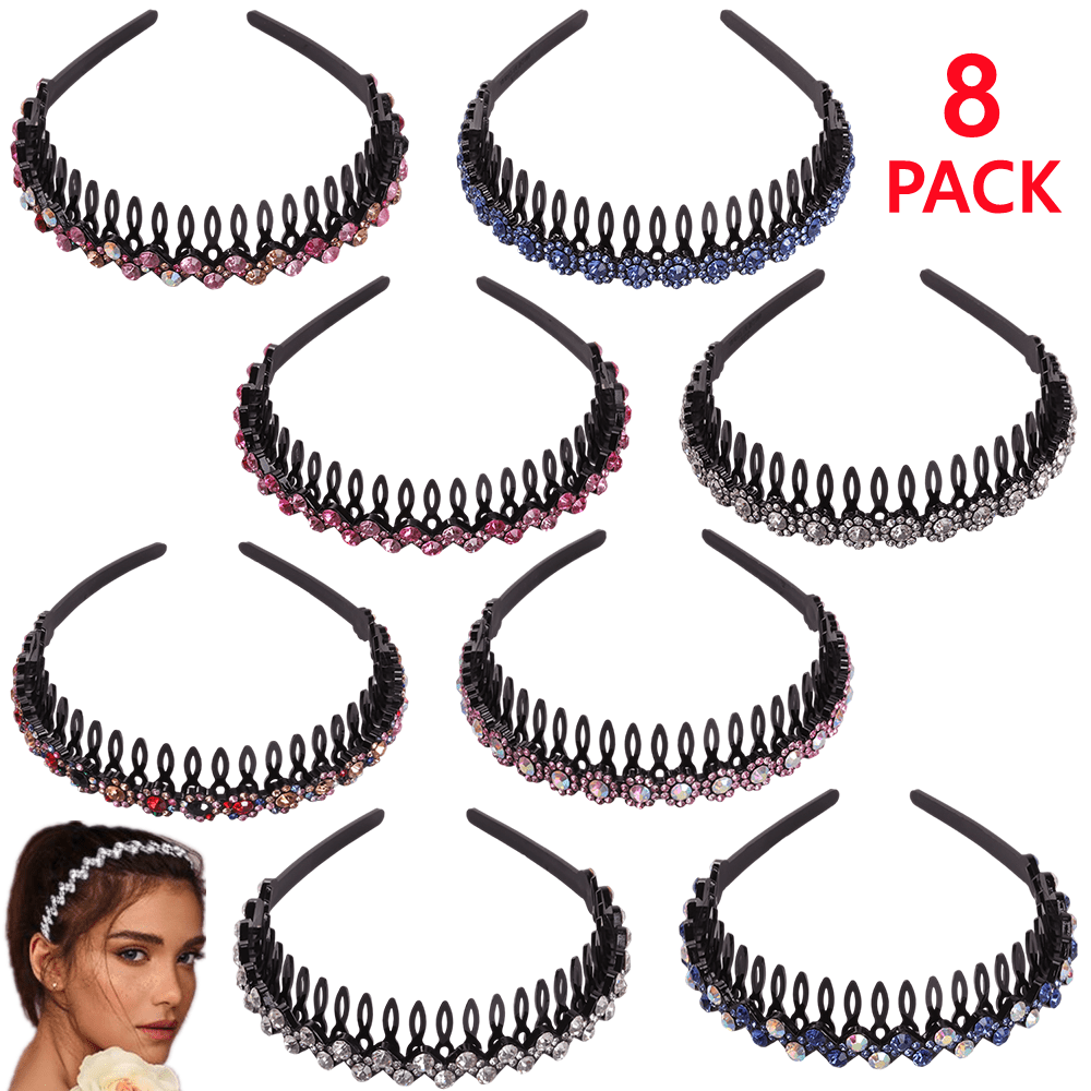 8Pcs Wave Rhinestone Headbands with Teeth, Plastic Tooth Comb Head ...