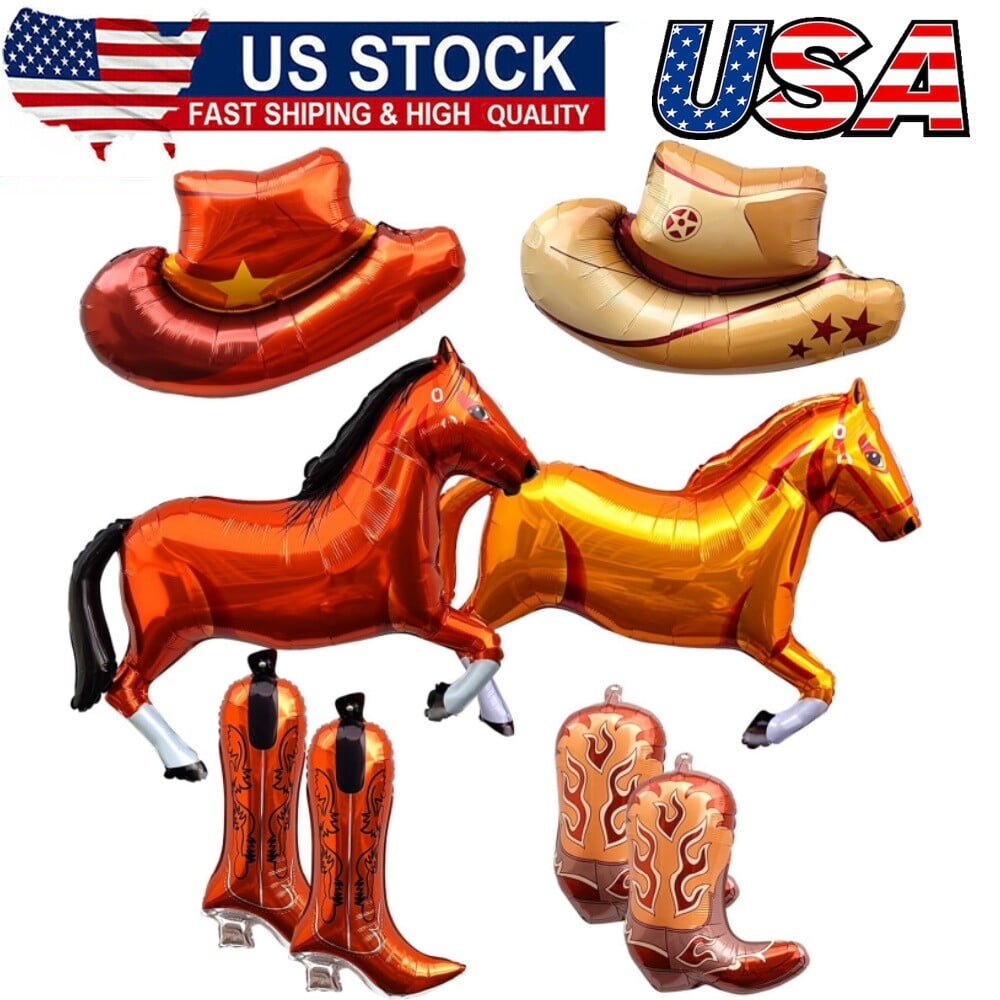 8Pcs Western Balloons Huge Brown Cowgirl Boot Hat Horse Aluminum Foil ...