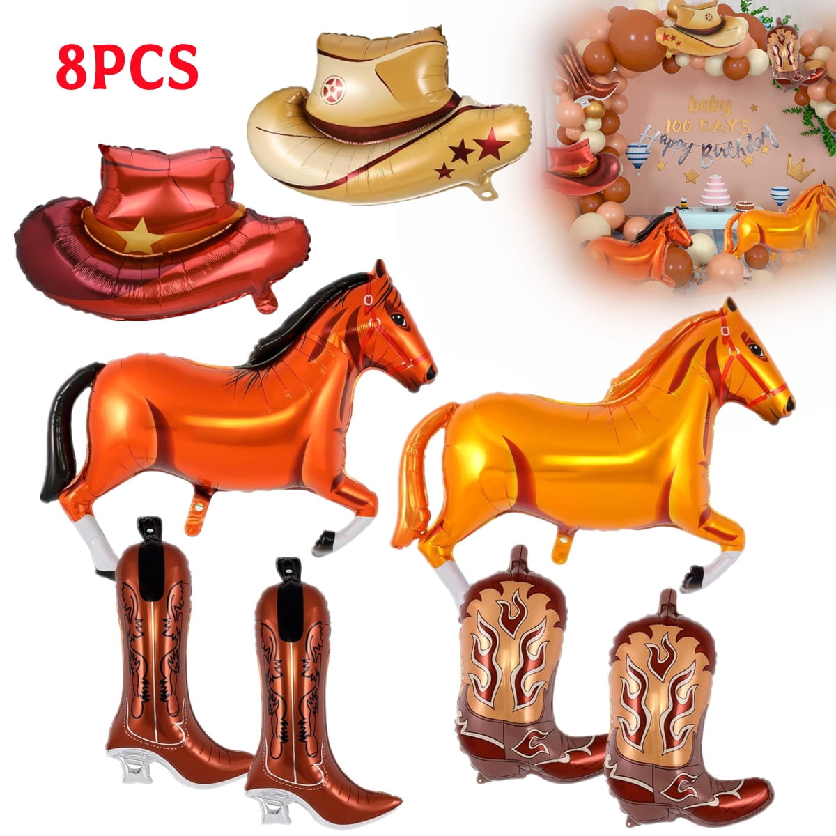 8Pcs Western Balloons, Western Cowgirl Cowboy Party Balloons,Cowgirl ...