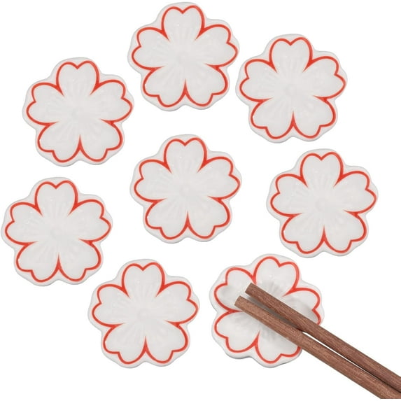 8Pcs White Cherry Blossom Chopsticks Holder Ceramic Chopstick Rest ...