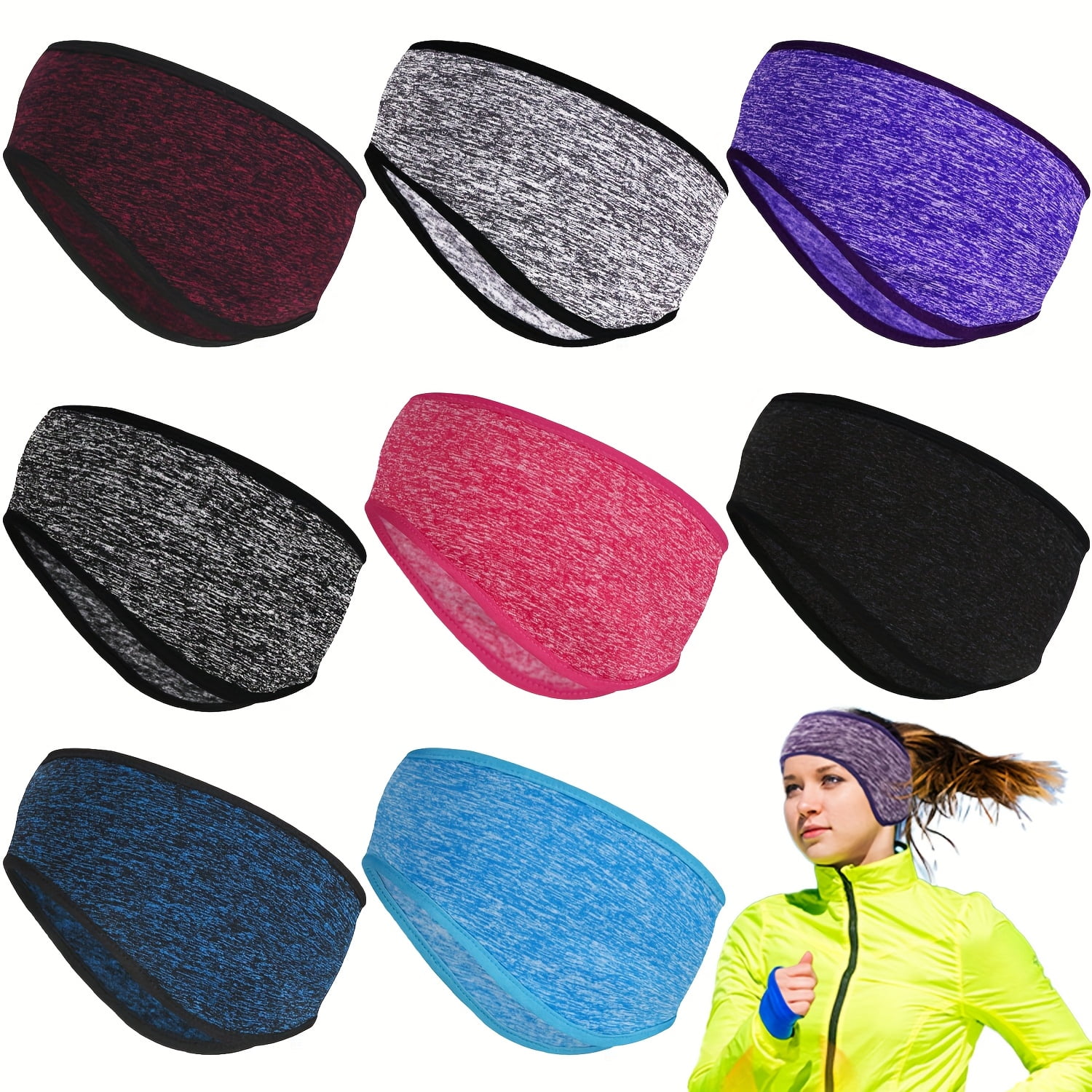 8Pcs Winter Ear Warmers Headband, Stretch Thermal Headbands With ...