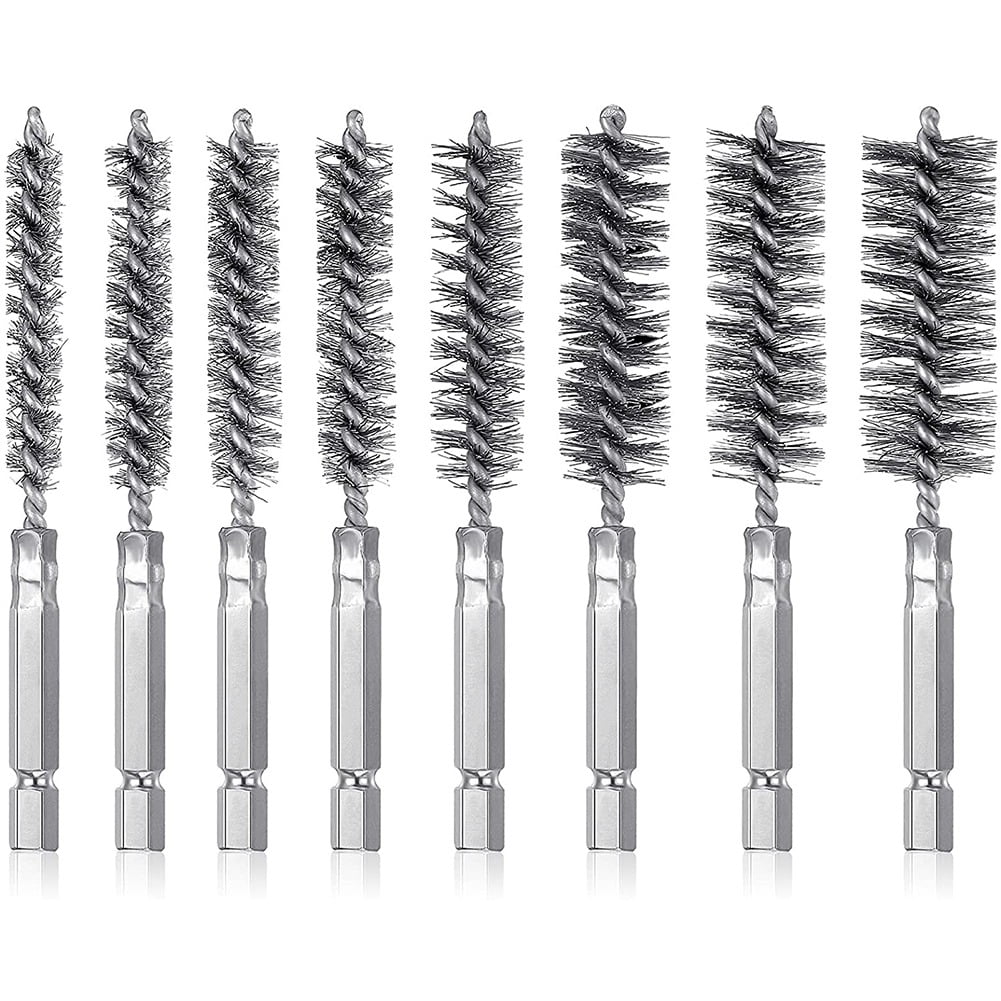 8Pcs Wire Brush Drill Bit Set with 1/4 Inch Hexagon Shank Steel Wire ...