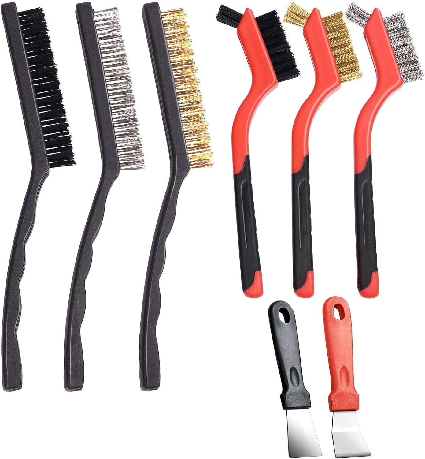 8Pcs Wire Brush Set with Scraper, Stainless Steel Bristles with Curved ...