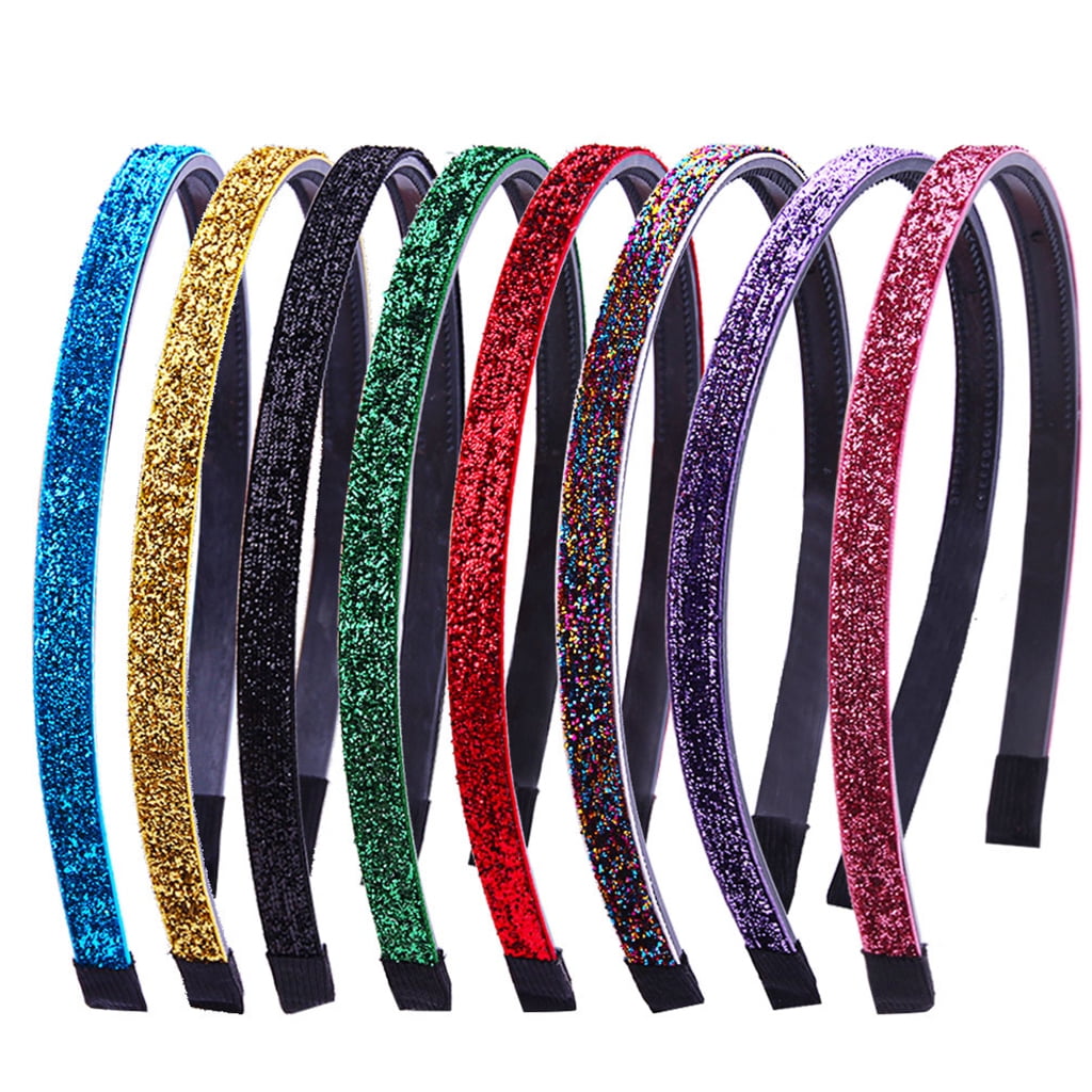 8Pcs Women Girls Colorful Thin Headband Glitter Sequins Non-Slip Teeth ...
