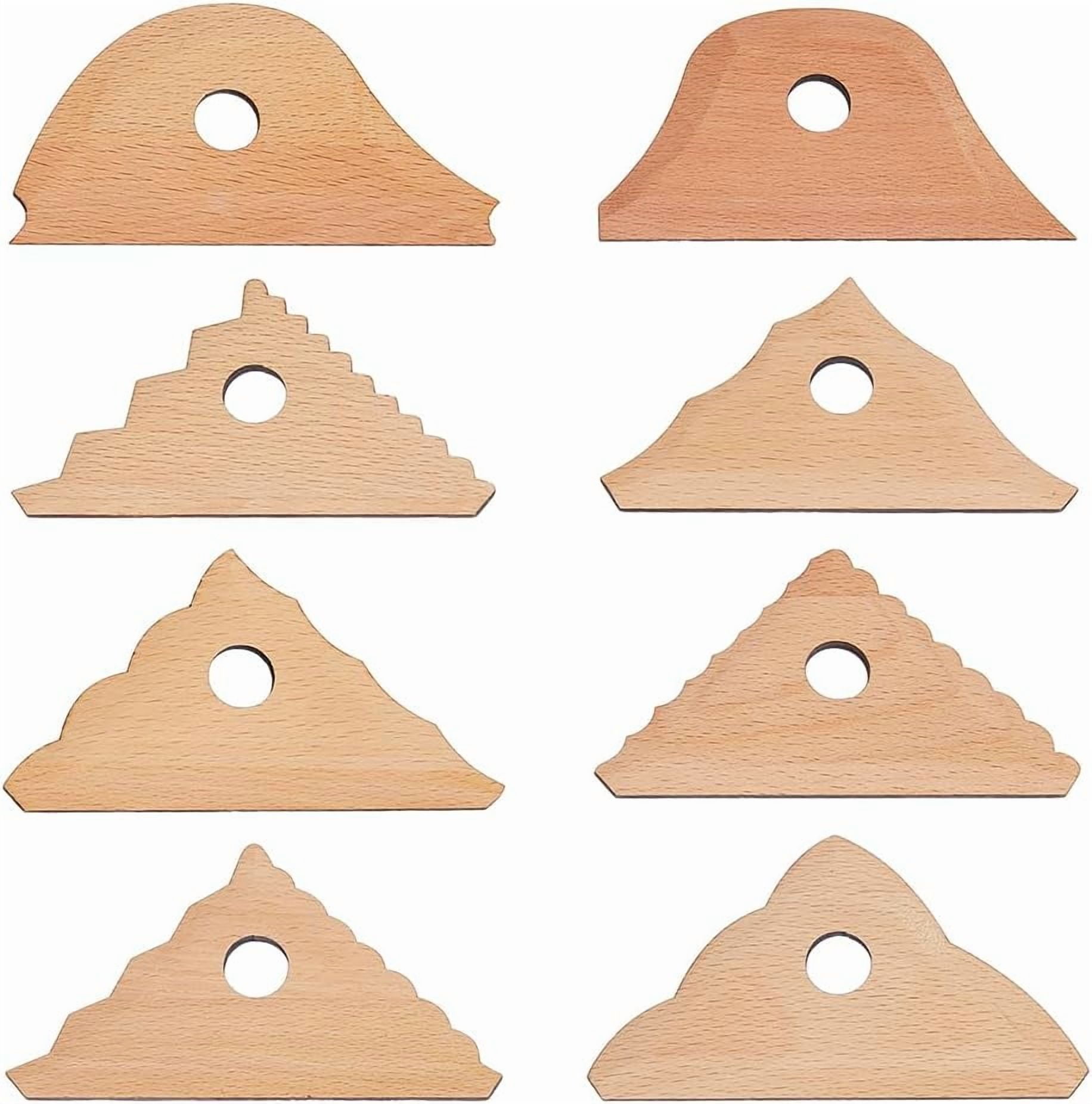 8Pcs Wood Pottery Trimming Tools Pottery Rib Tool Triangle Foot Shaper for Ceramics Wooden Clay ...