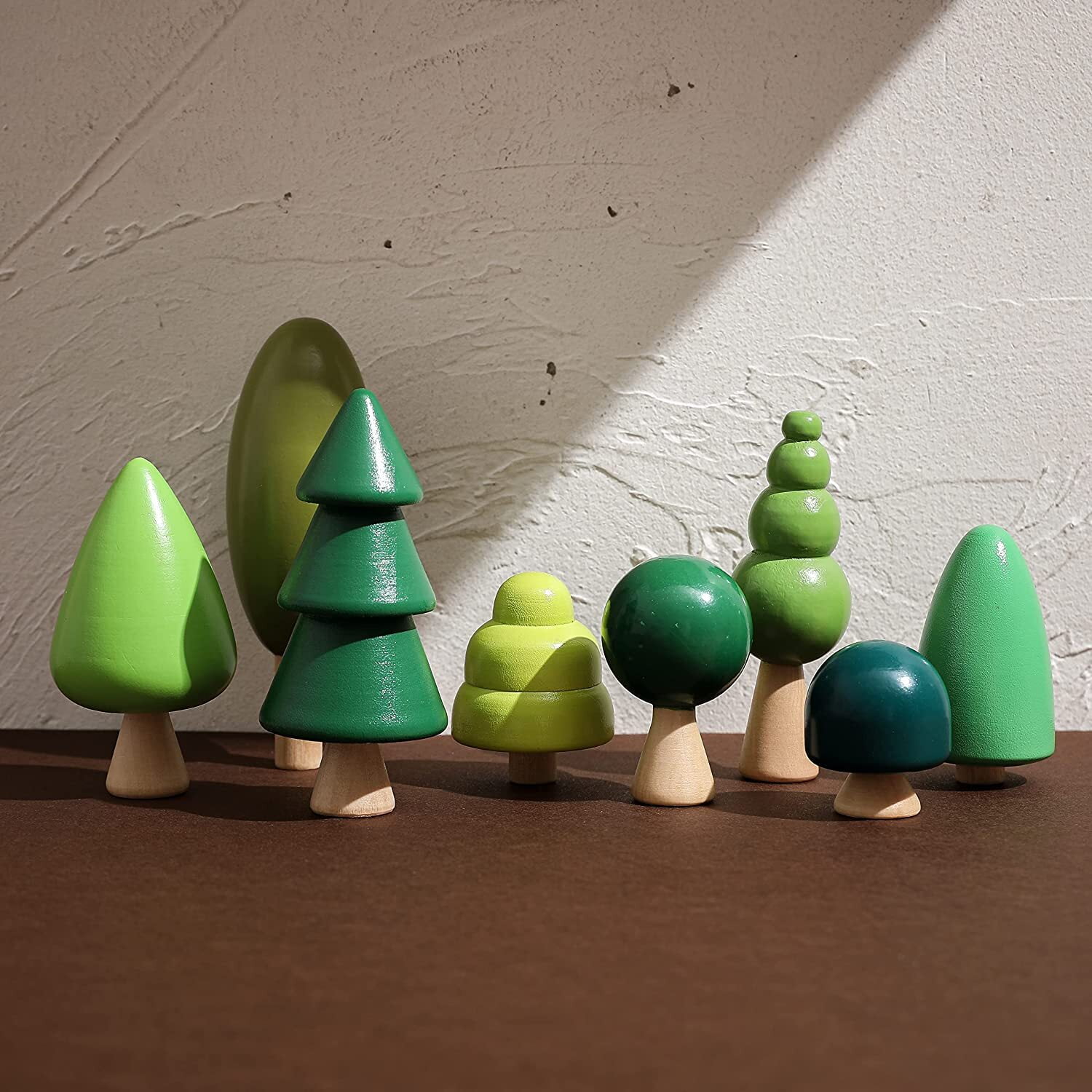 8Pcs Wooden Tree Toy Set Wooden Forest Various Sizes Natural Woodland ...