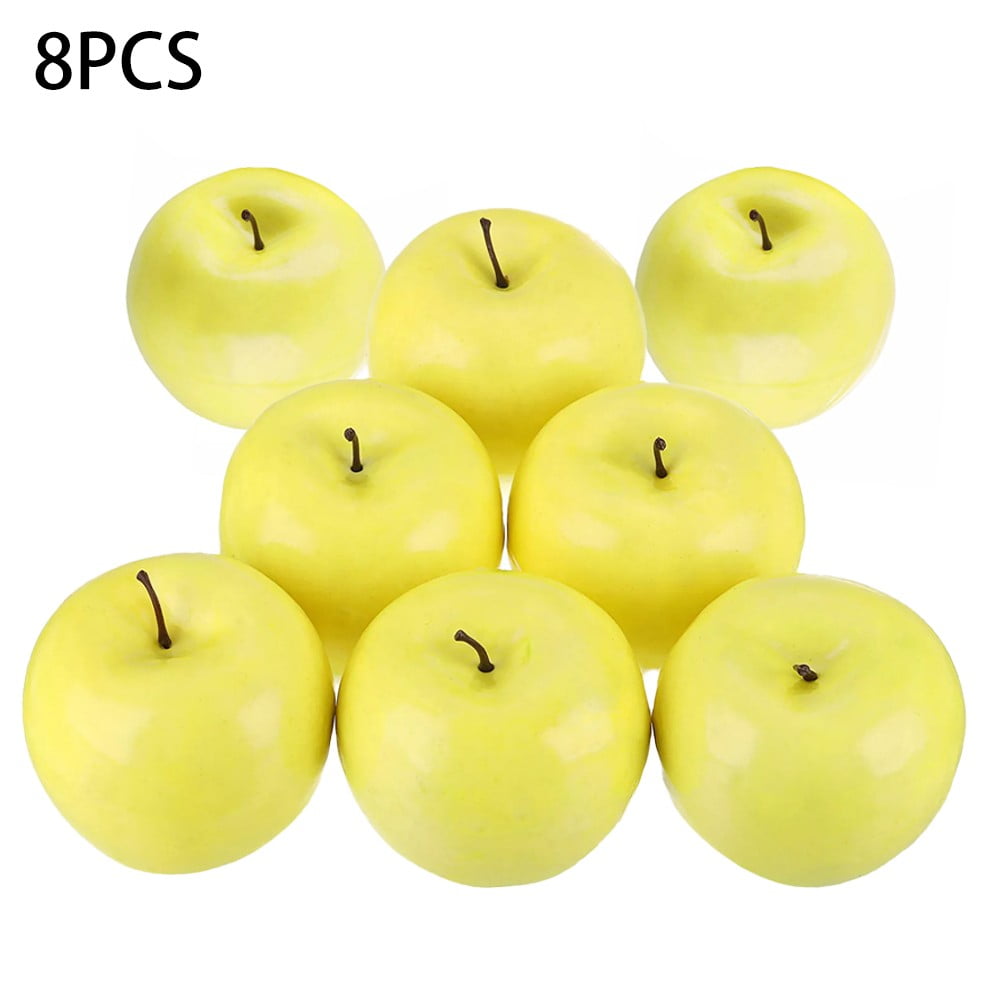 8Pcs Yellow Artificial Apples Fake Fruit Lifelike Apples Table Kitchen ...