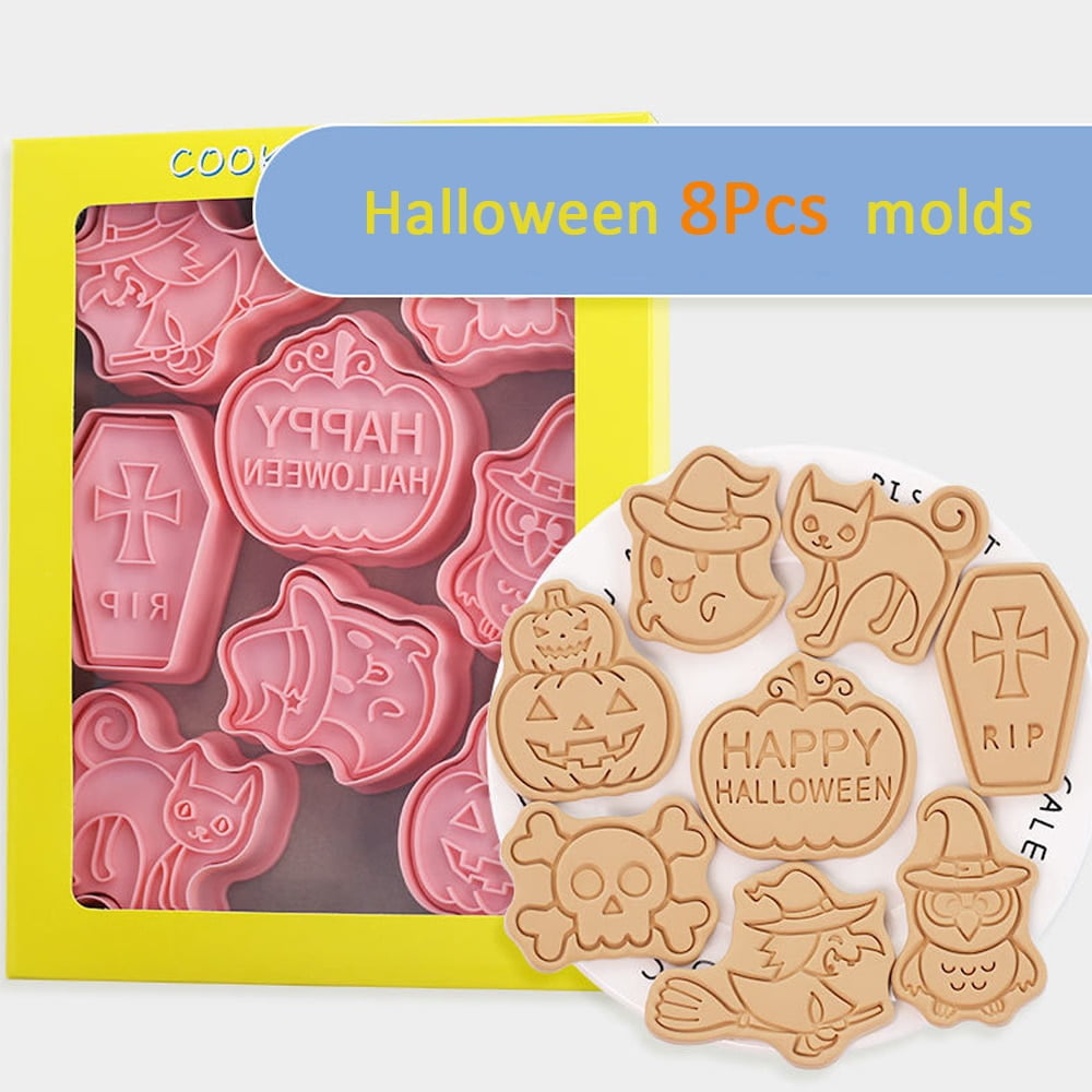 8Pcs/set Halloween Cookie Cutters Pumpkin Ghost Cat 3D Pressable ...