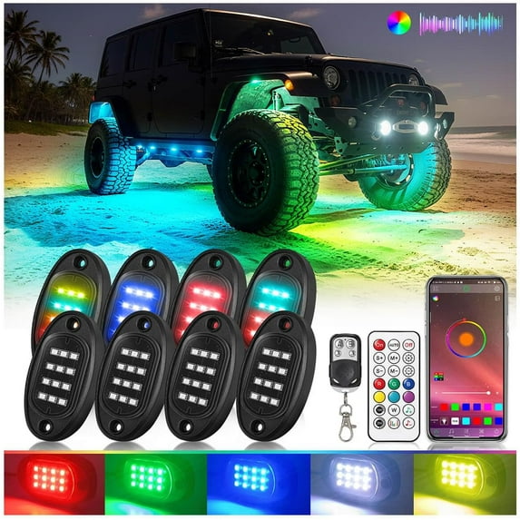 8Pods RGB LED Rock Lights for Golf Cart ATV UTV Offroad RZR SXS Four ...