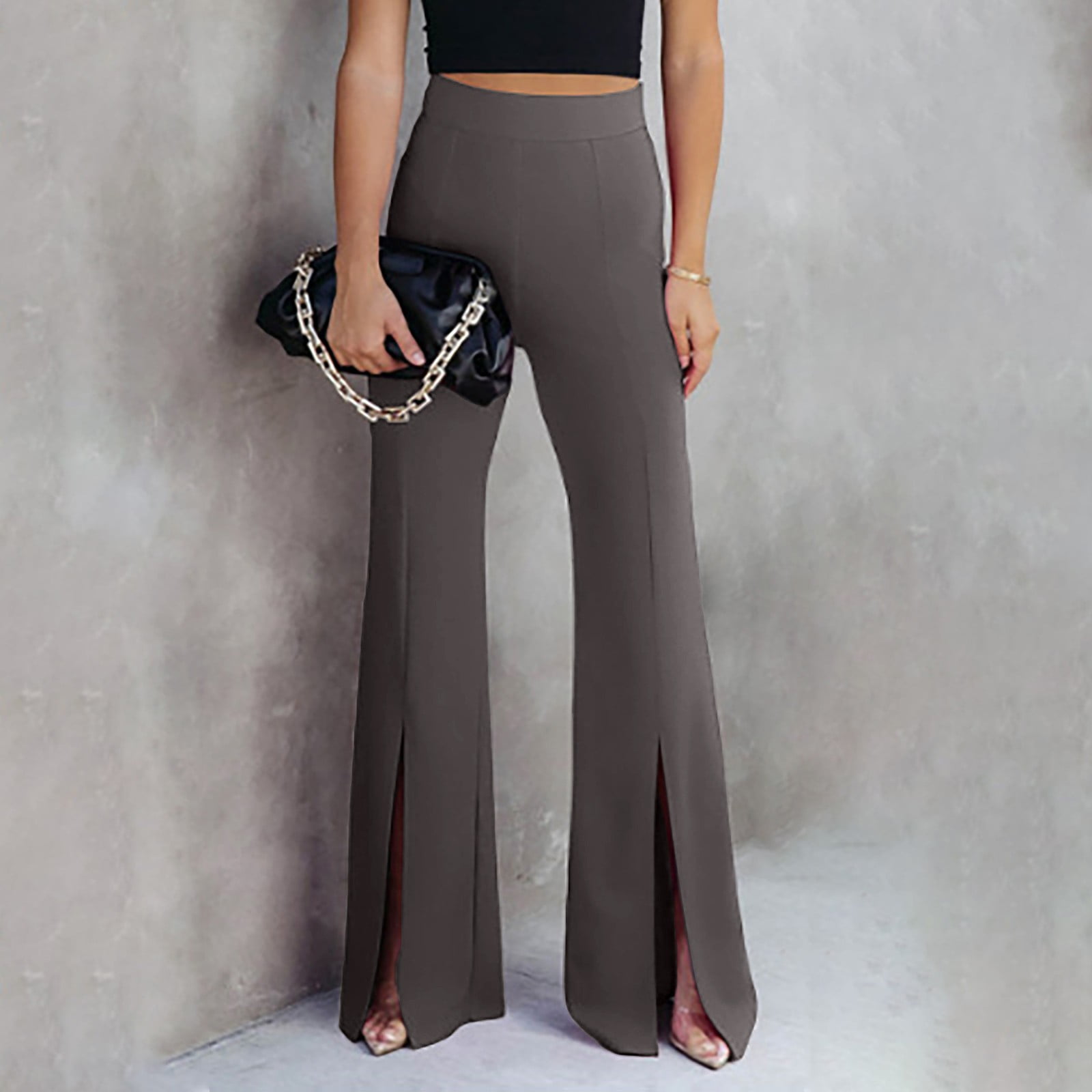 8QIDA Casual Women's Jumpsuits Women's Casual Solid Color Split Hem ...