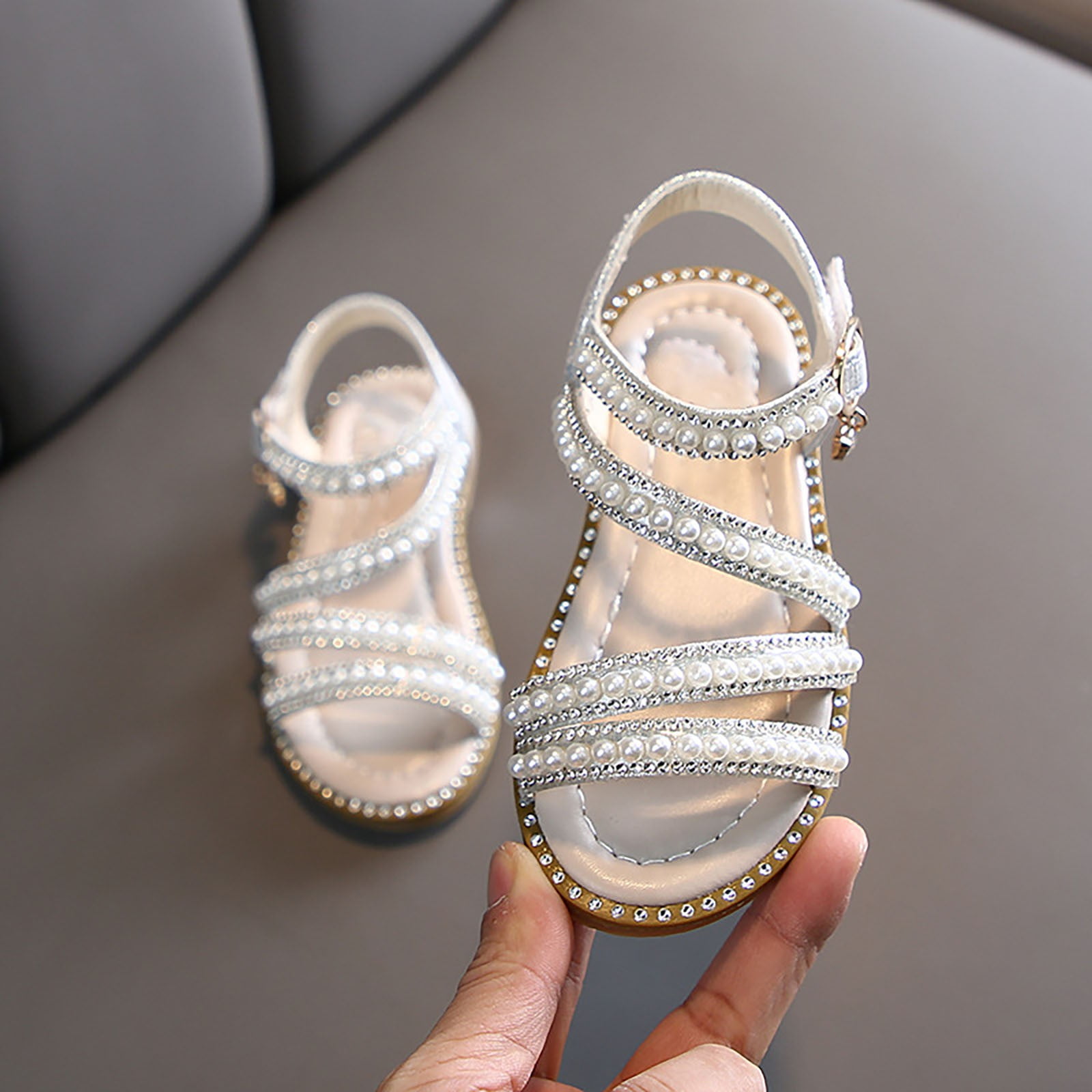 8QIDA Girls' Sandals Tan Summer Girls' Sandals Korean Edition Little ...