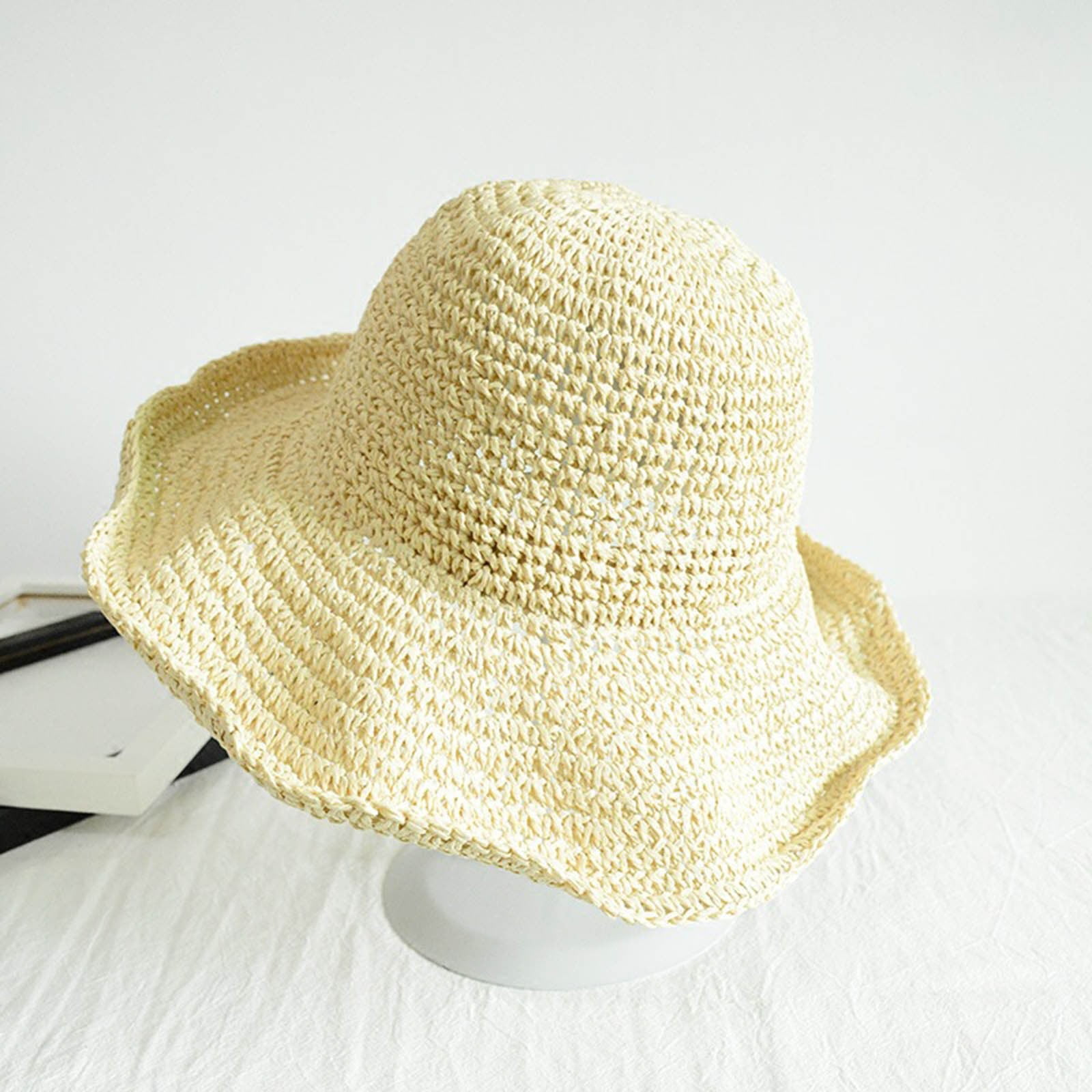 8QIDA Handmade Hollow Straw Hat Cowboy Hat with Curled and Raised Edge ...