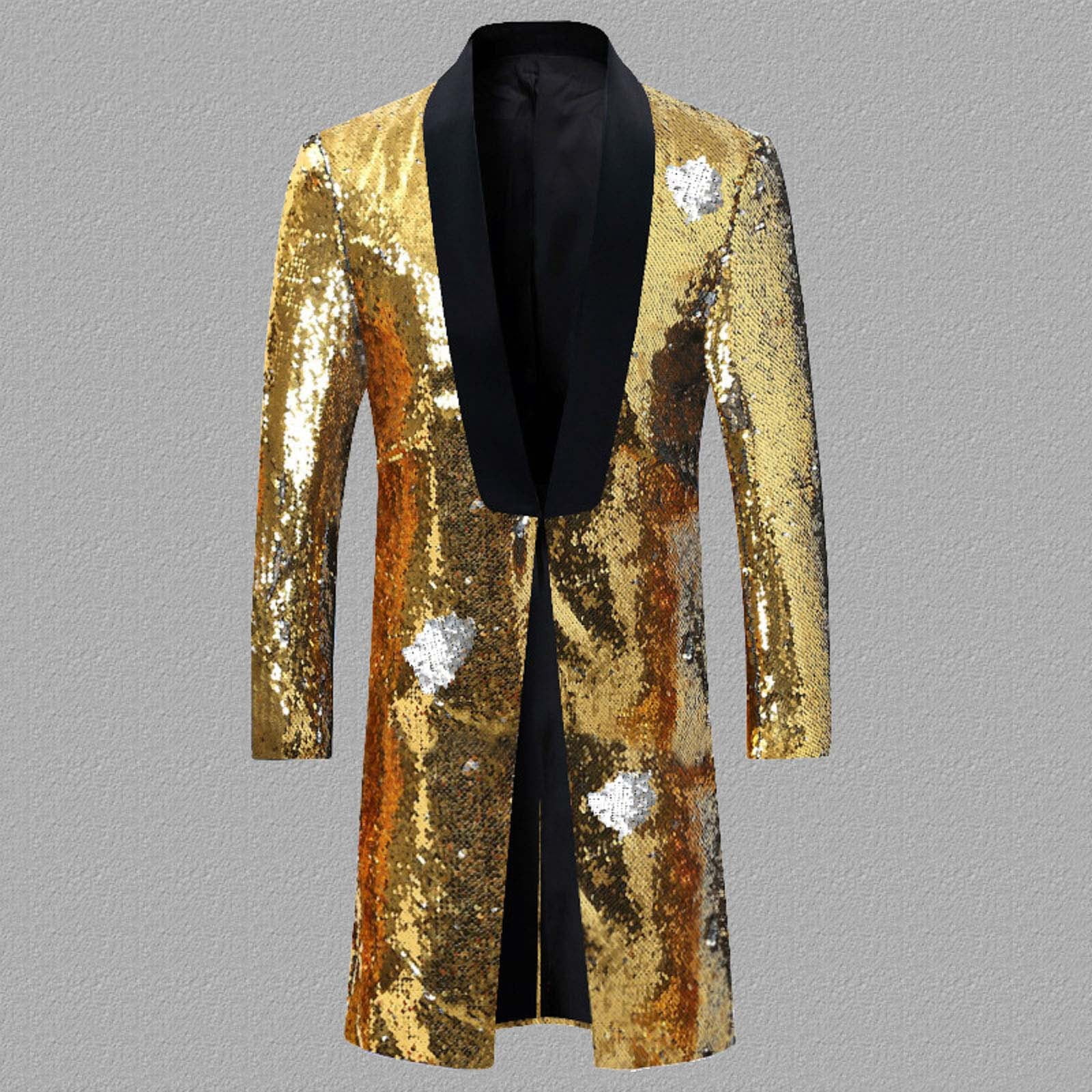 8QIDA Linen Suit for Men Casual Mens Two Tone Sequin Long Emcee Dress ...