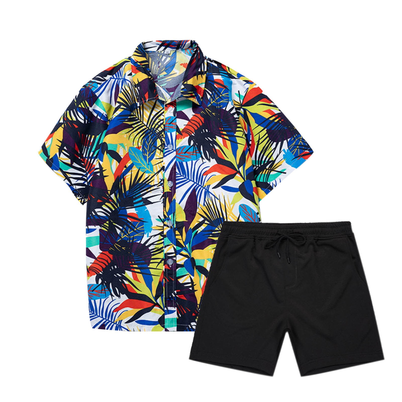 8qida Male Spring Summer Two Piece Solid Color Button Short Sleeve