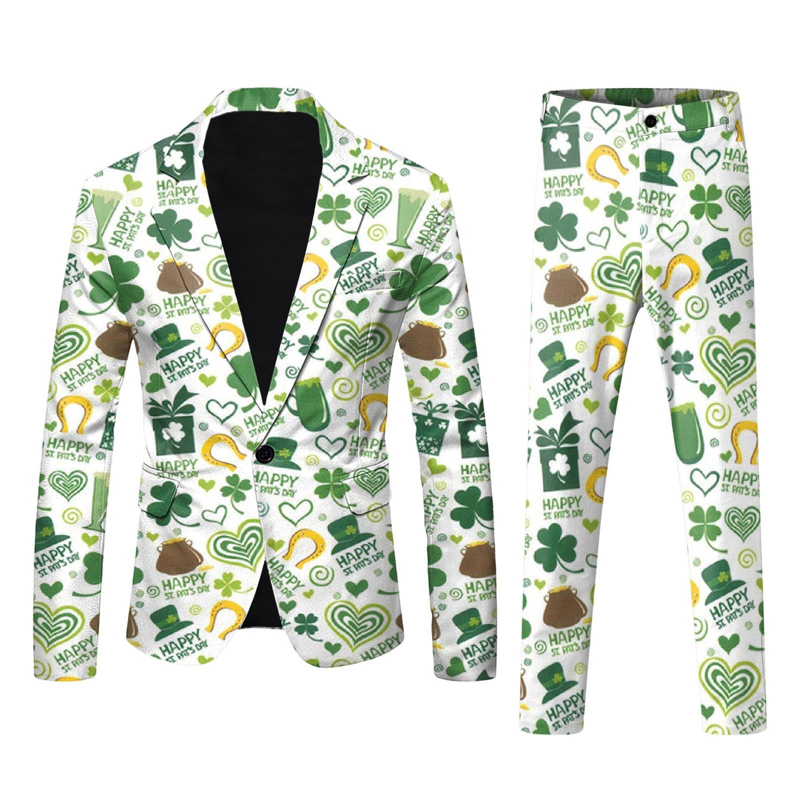 8QIDA Mens St Patricks Day 3D Digital Printed Suit Set Light Business ...