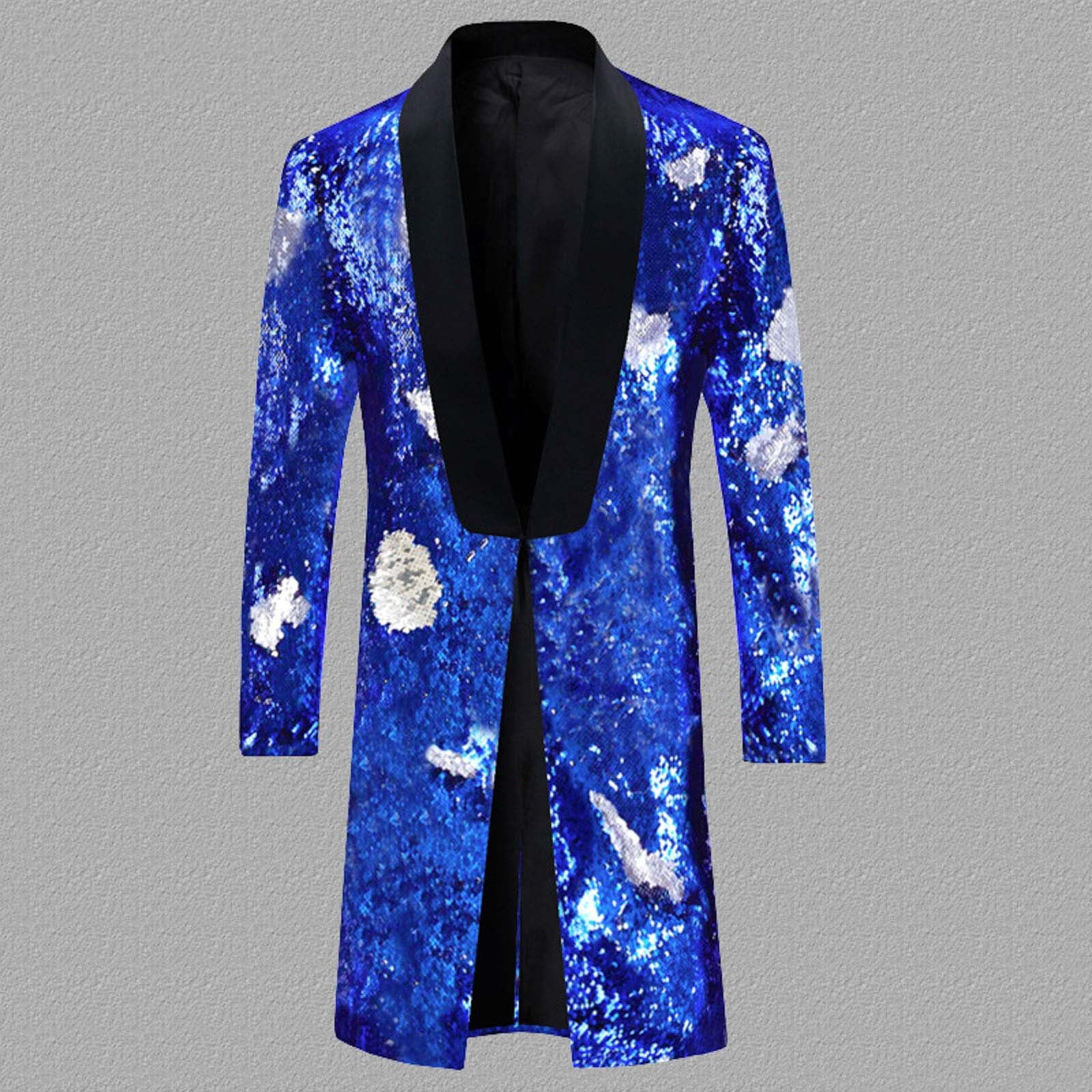 8QIDA Mens Suit Jackets Regular Fit Mens Two Tone Sequin Long Emcee ...