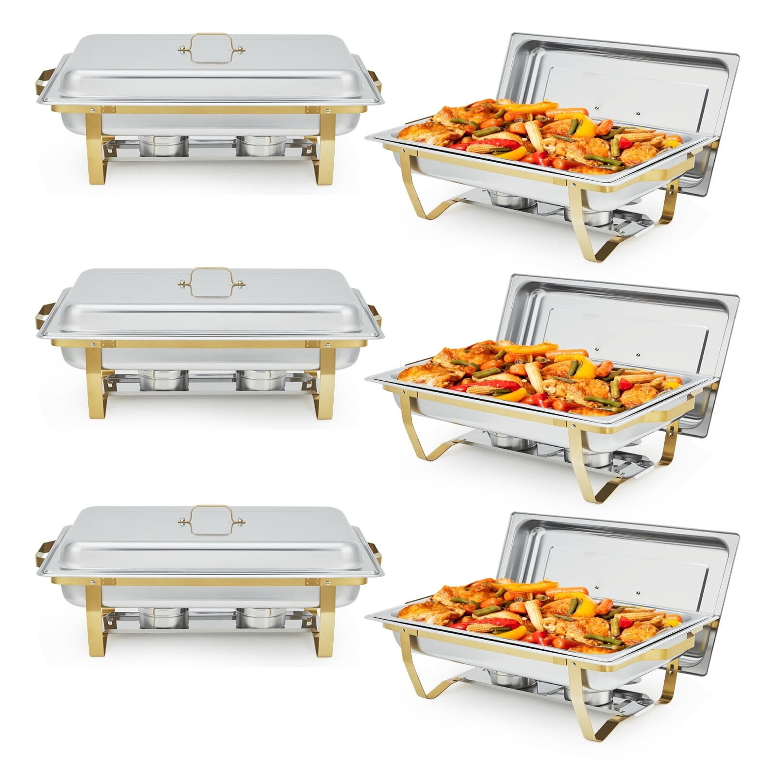 8QT Buffet Servers and Warmers Set of 6 with Lid & Foldable Frame ...