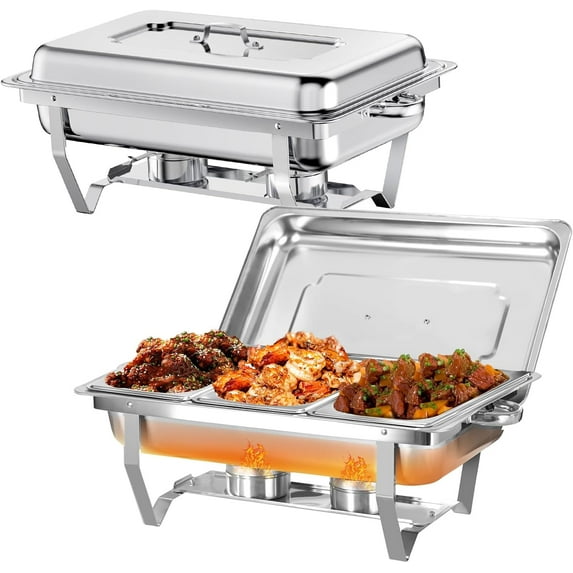 8QT Chafing Dish Buffet Set, Stainless Steel Buffet Chafers 1/3Size Pan Foldable Catering Food ...