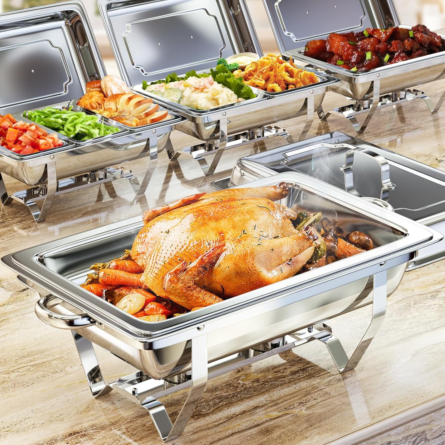 8QT Chafing Dishes for Buffet, 1 Pack 7 Pans Chafing Dish Set, High ...