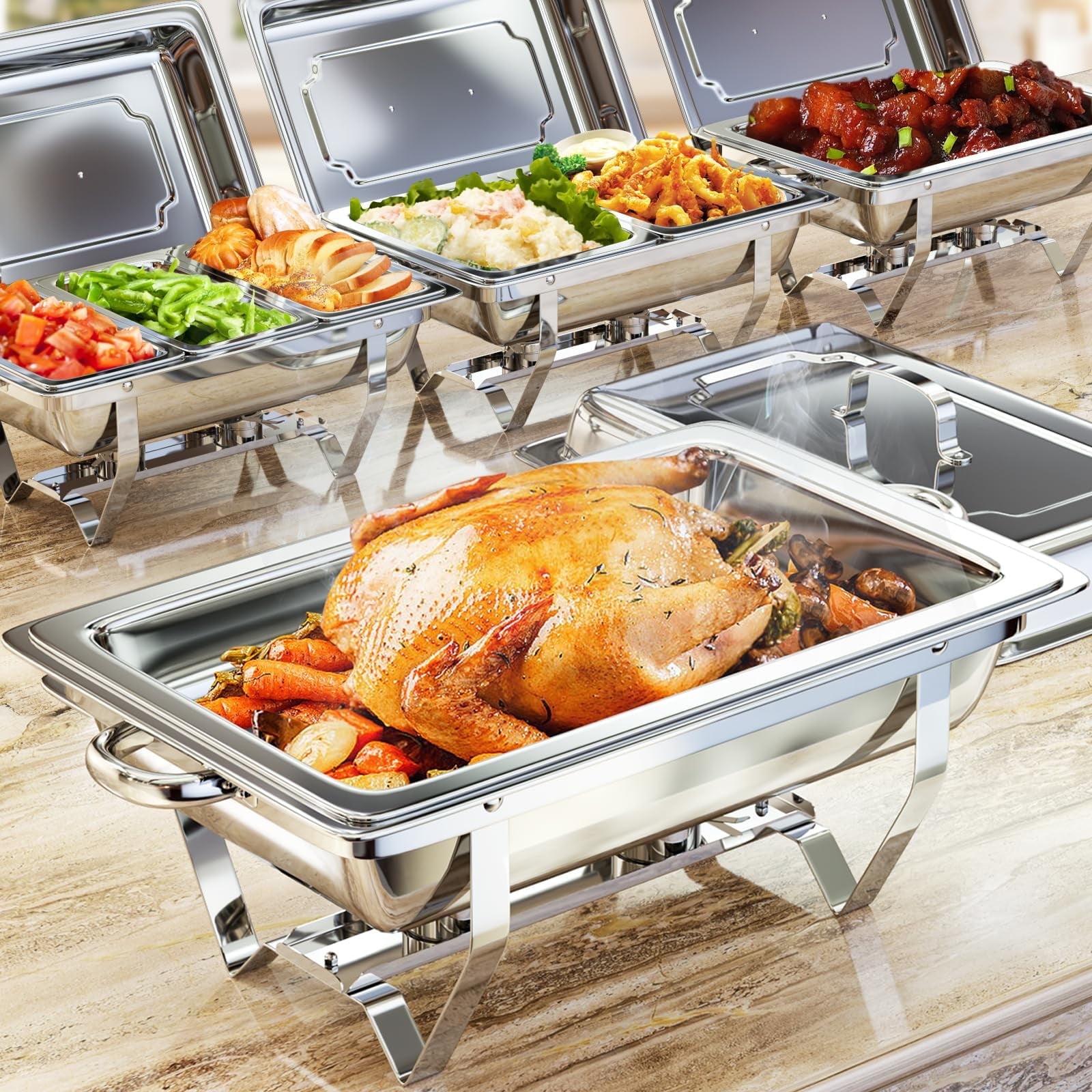 8QT Chafing Dishes for Buffet, 4 Pack 7 Pans Chafing Dish Set, High ...