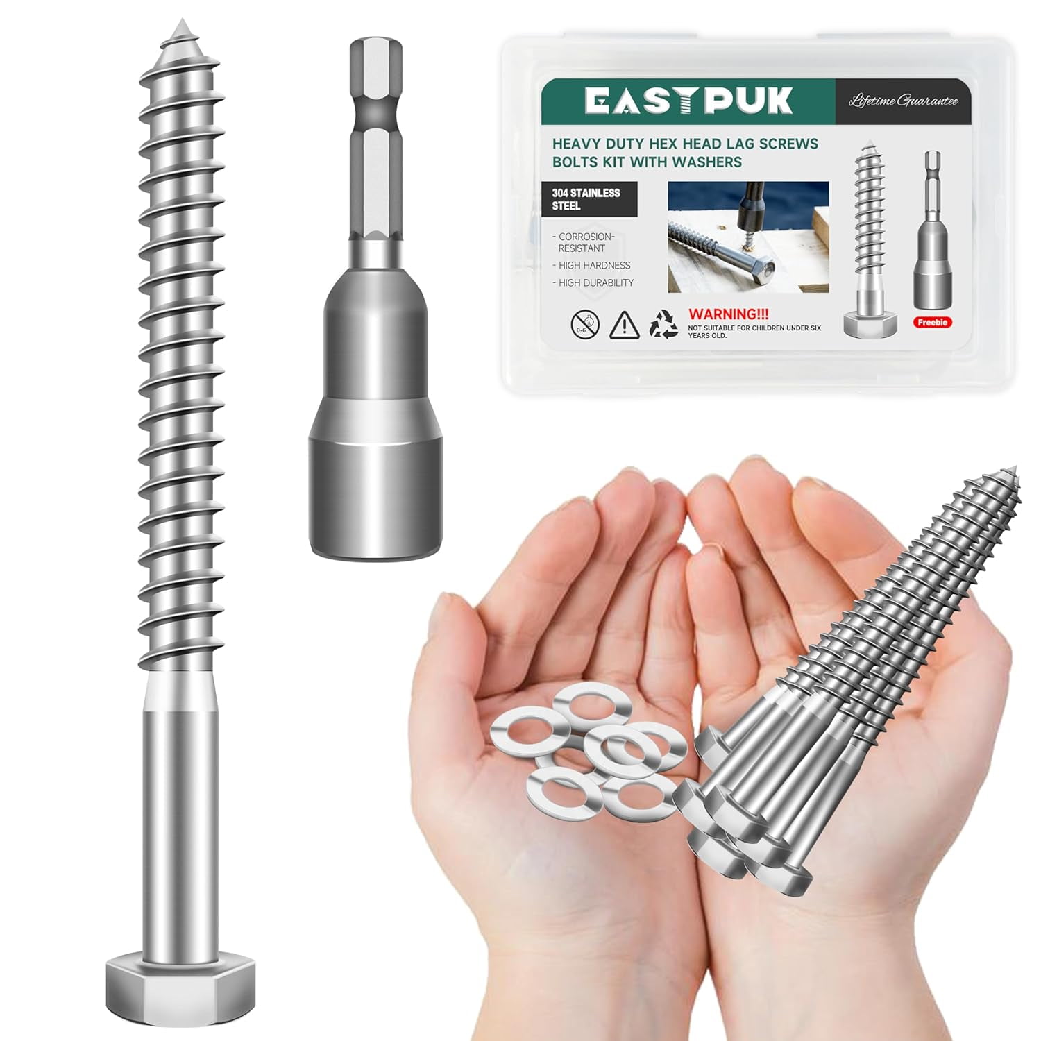 (8Sets) 3/8 Bolt, 3/8" x 4" Hex Head Lag Bolts, Heavy Duty Screws with ...