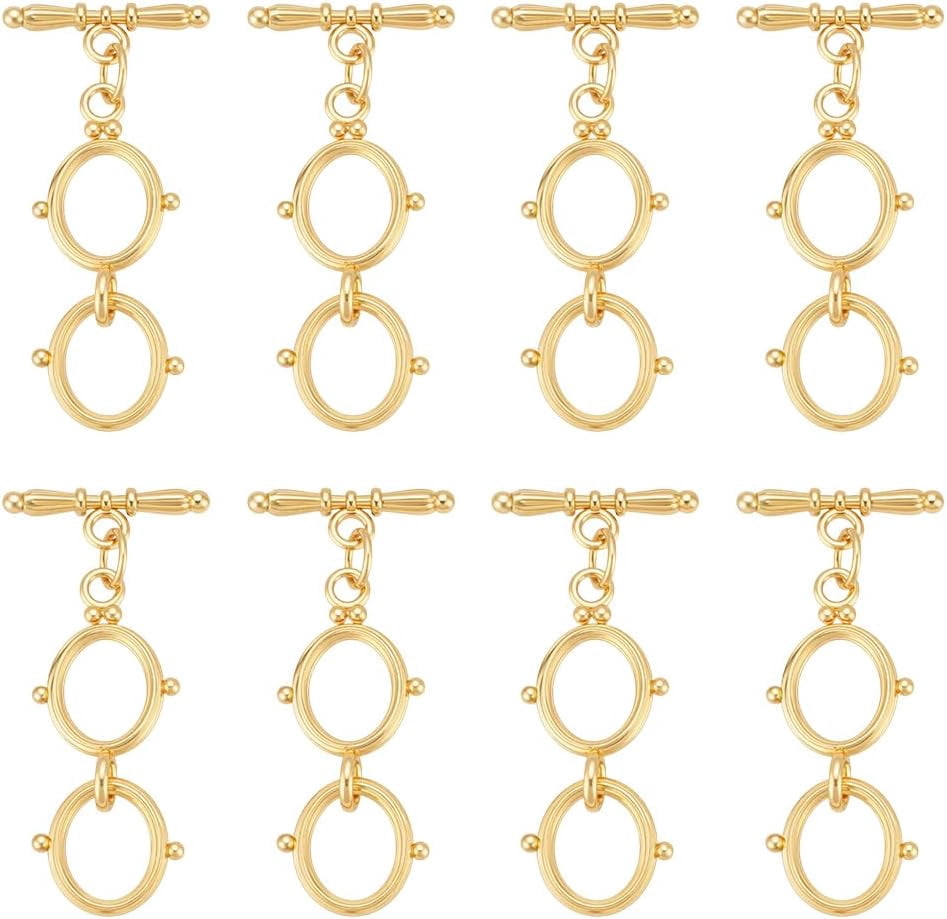 8Sets Toggle Clasps 18K Gold Plated Brass T-Bar Closure Clasps Extender ...