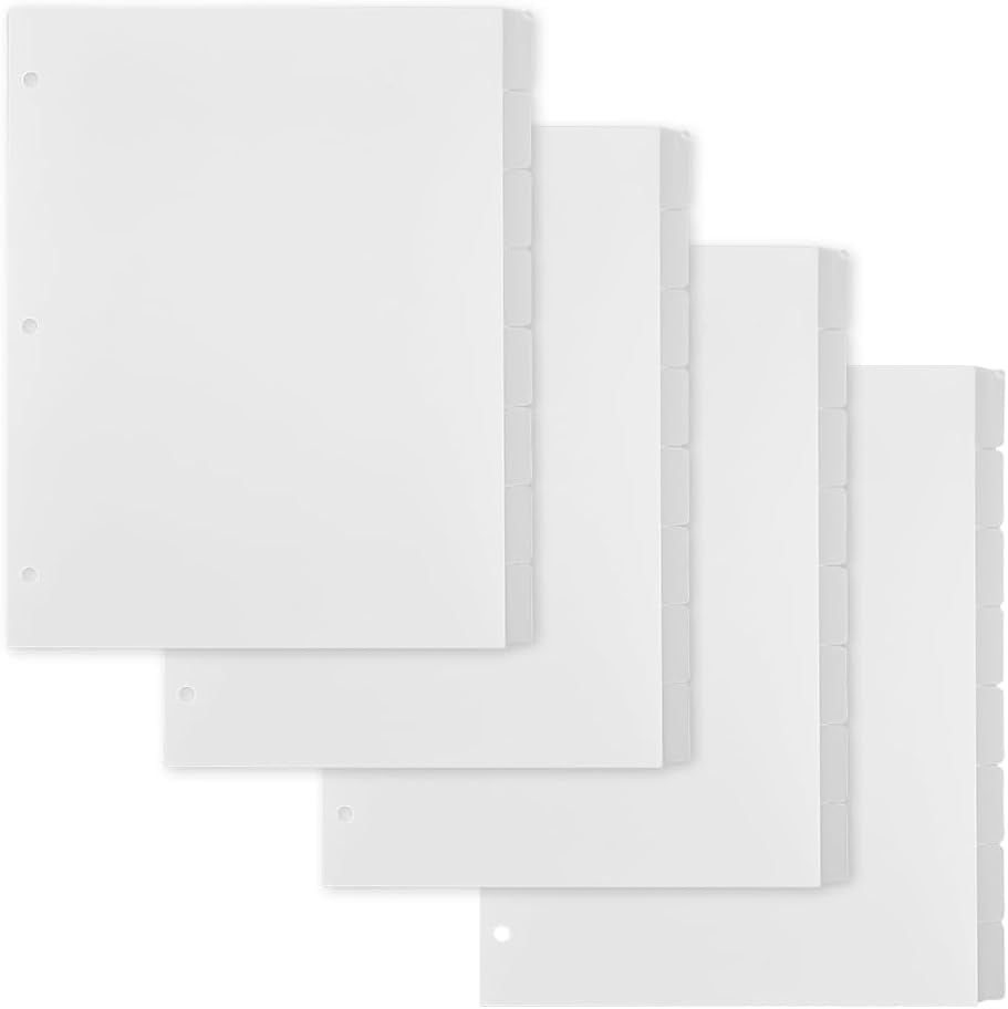 8Sheets 3-Holes Plastic Binder Dividers10.98x8.9inch Rectangle Notebook ...
