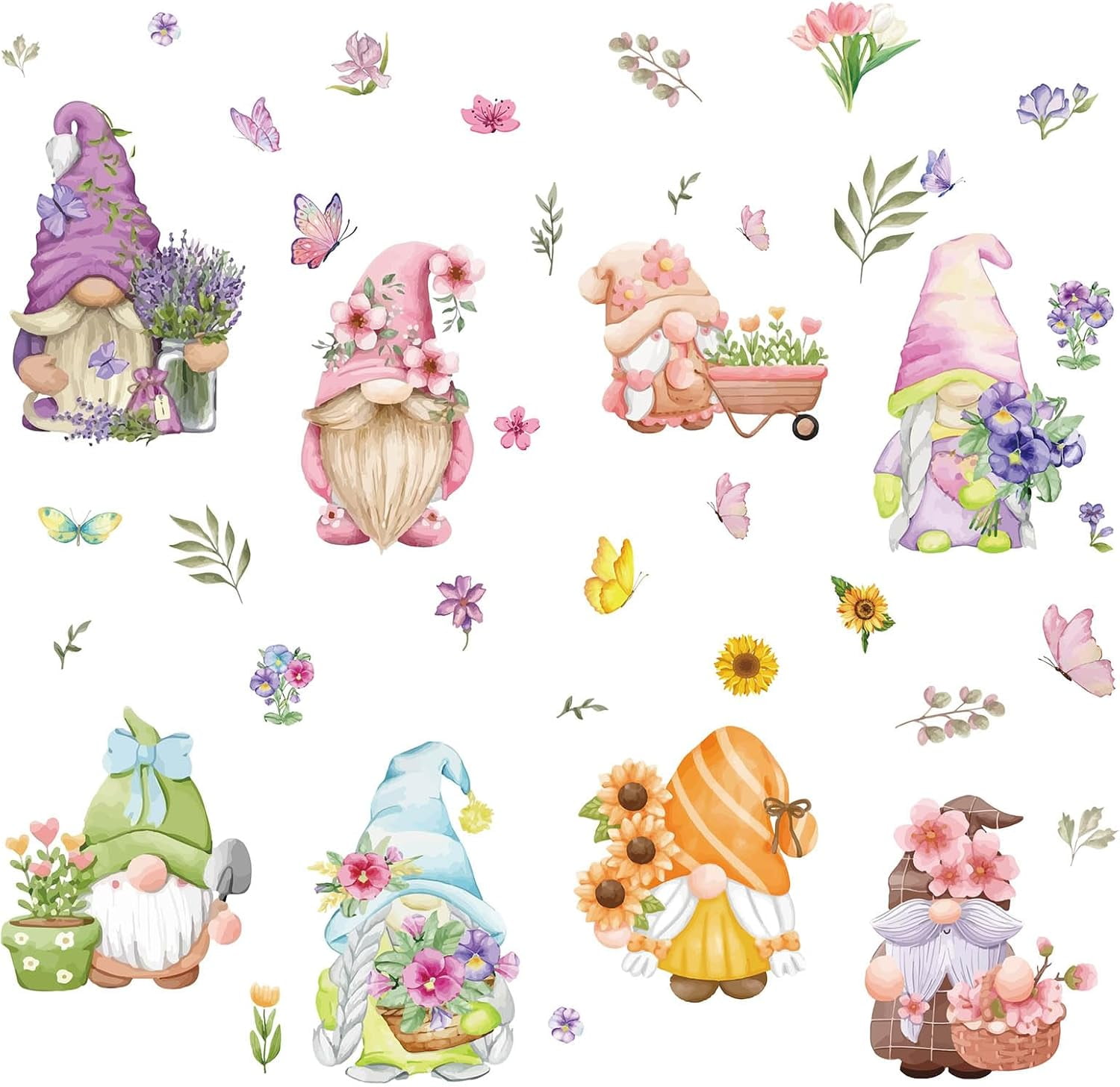 8Sheets Gnome Window Stickers Flower Window Clings Self-Adhesive ...
