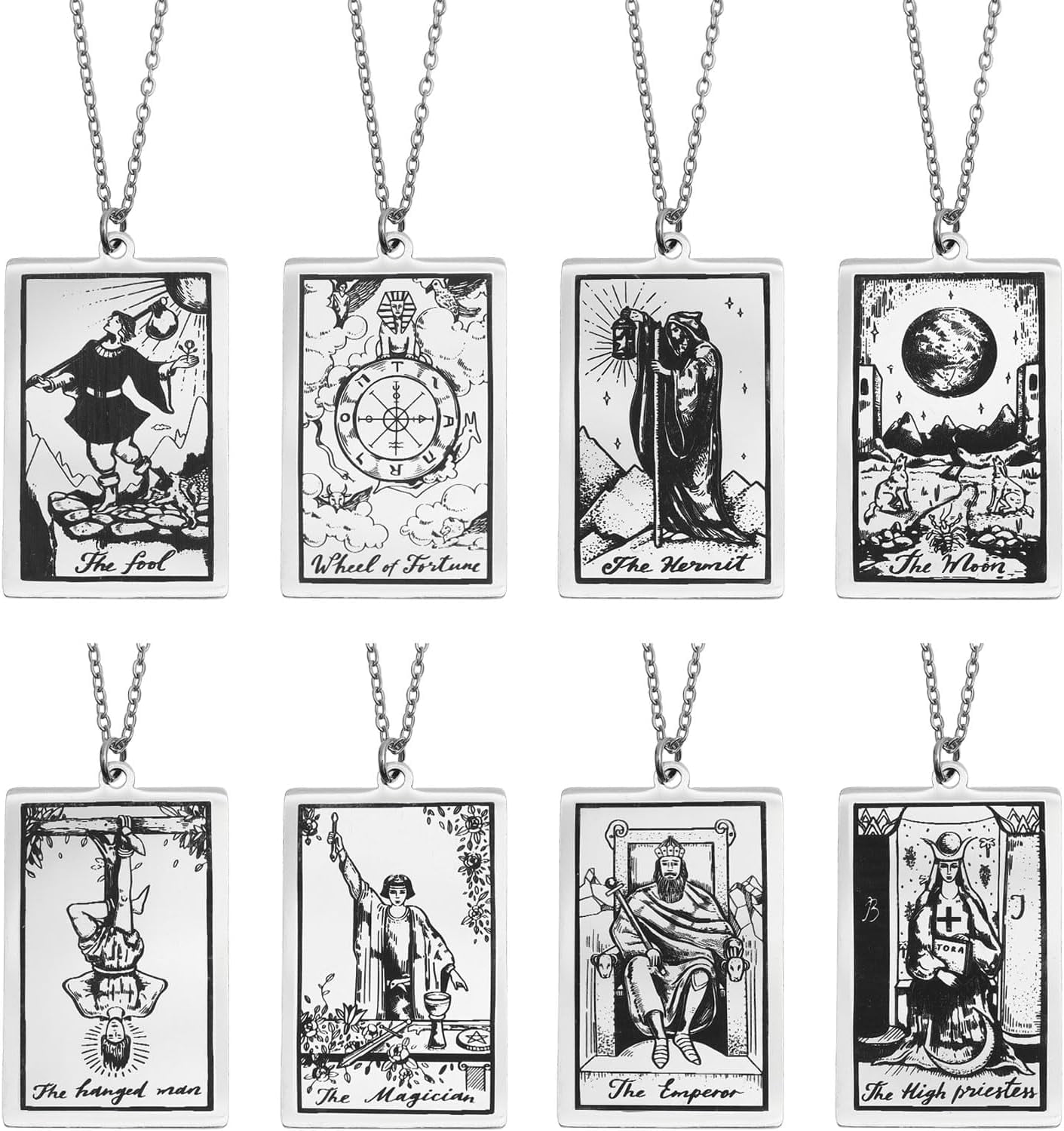 8Styles Stainless Steel Tarot Card Pendant Necklace Punk Style Tarot ...