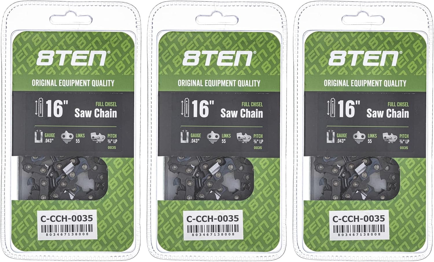 8TEN Full Chisel Chainsaw Chain 16 Inch .043 3/8 55DL For Stihl MS 170 ...