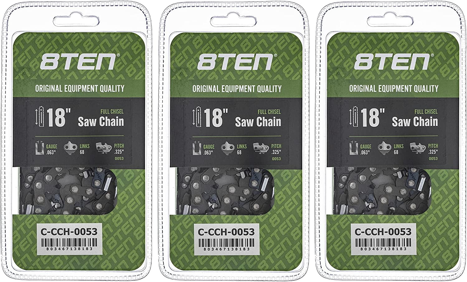 8TEN Full Chisel Chainsaw Chain 18 Inch .063 .325 68DL for Stihl 025 MS ...