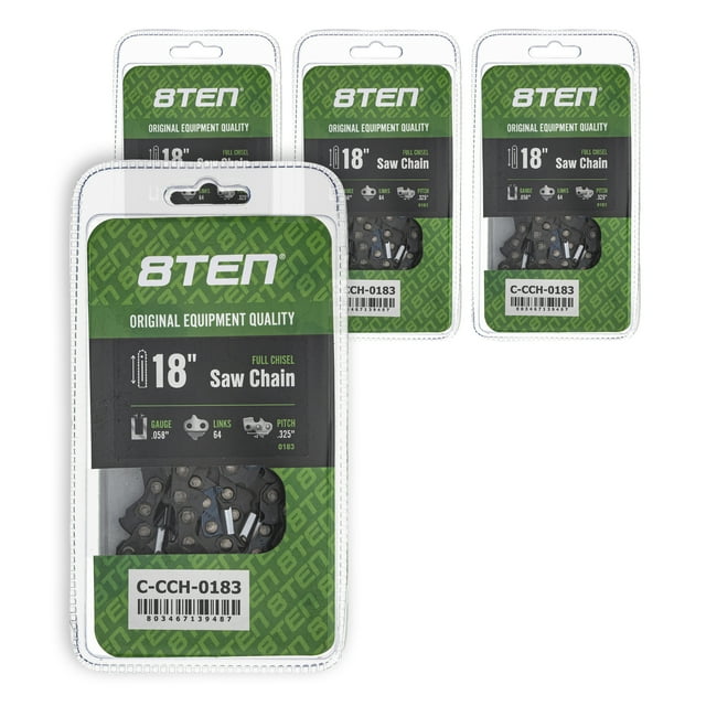 8TEN Full Chisel Chainsaw Chain 18 inch .058 .325 64DL 4 Pack 810 ...