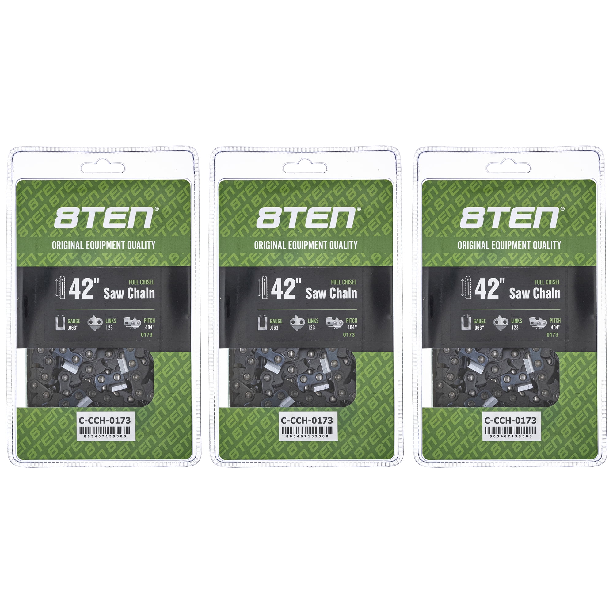 8TEN Full Chisel Chainsaw Chain 42 inch .063 .404 123DL 3 Pack 810 ...
